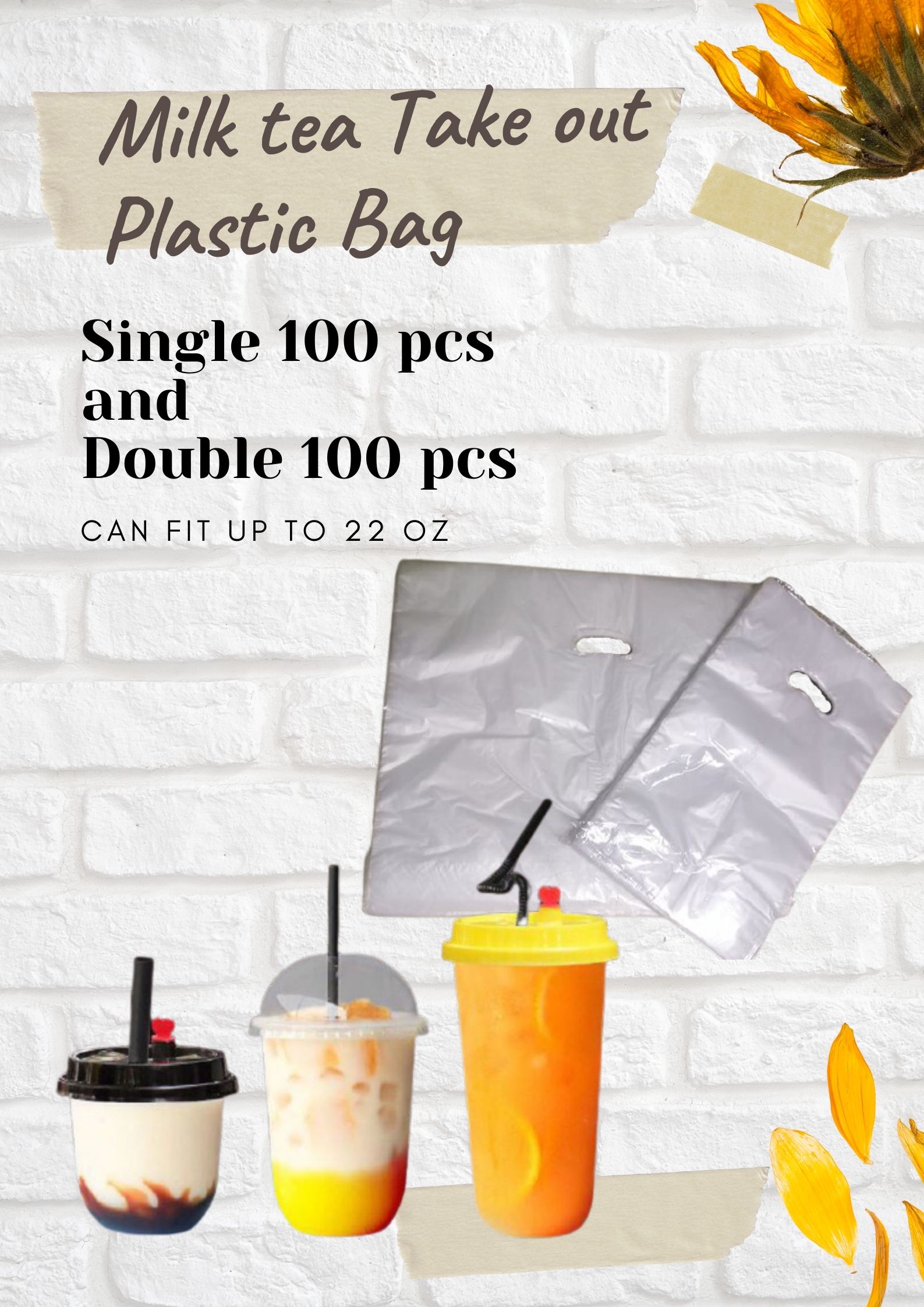 Milk tea Take Out Plastic Bags (100 pcs SINGLE & 100 pcs DOUBLE ...