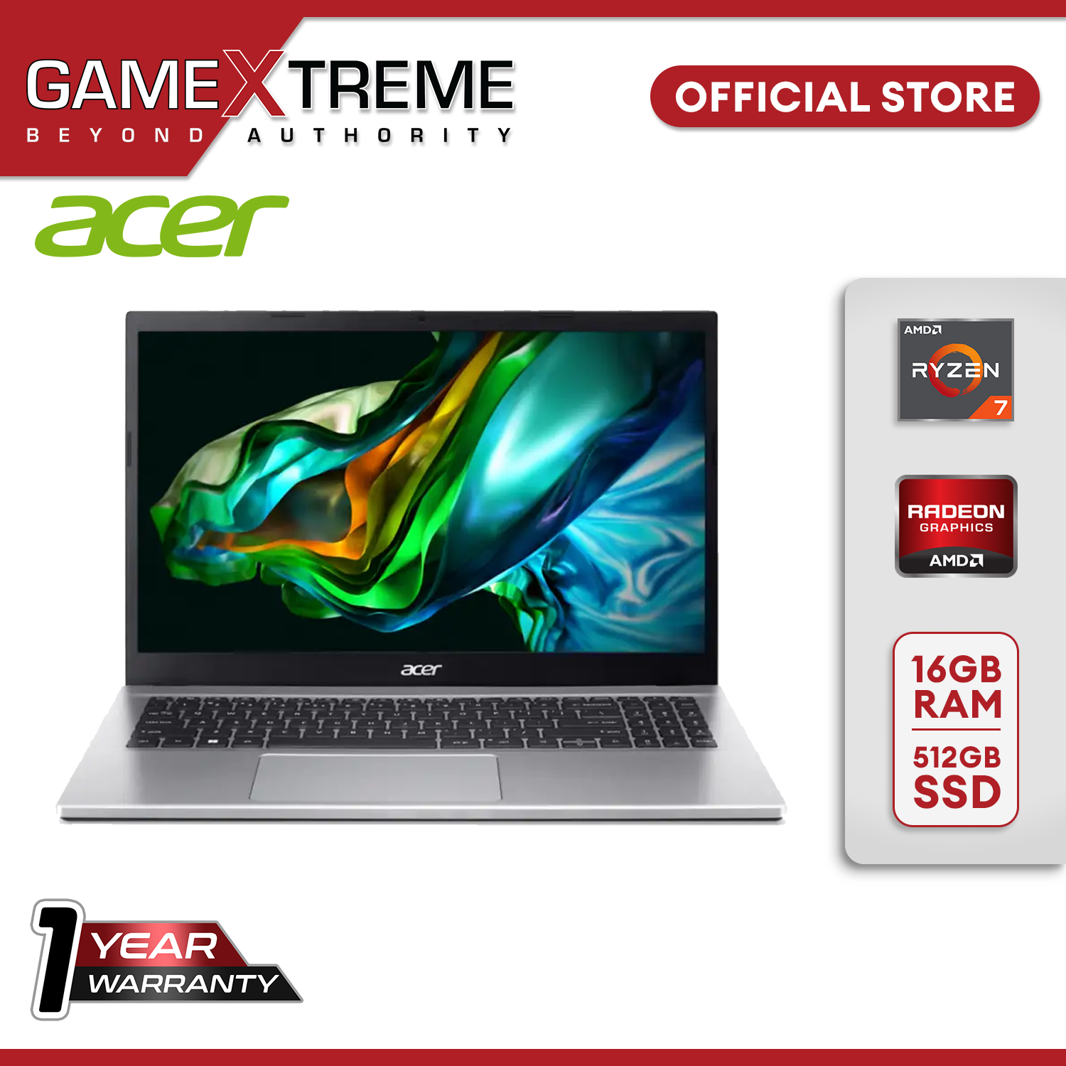 Acer Aspire 3 15.6" FHD Laptop, AMD Ryzen 7-5700U, 16GB/512GB SSD Win11 Pure Silver A315-44P ...