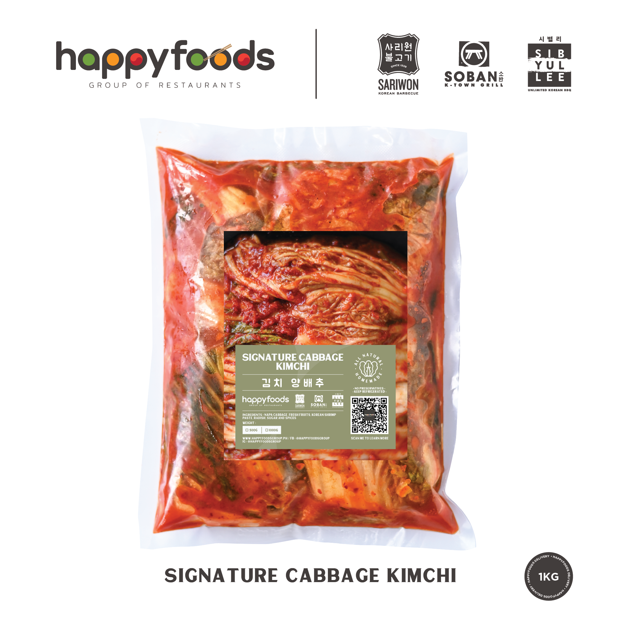 Happyfoods Korean Delivery Signature Cabbage Kimchi 1kg (Ready To Eat ...
