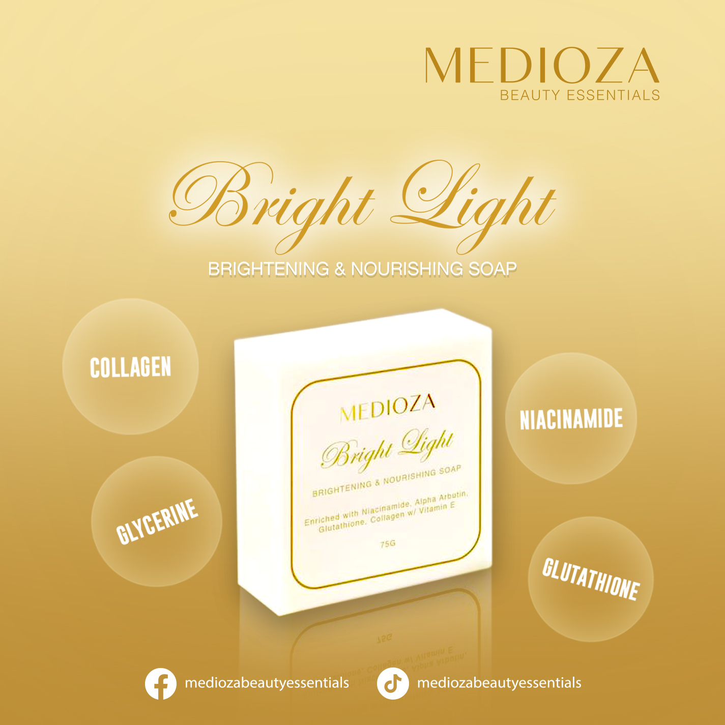 MEDIOZA BRIGHT LIGHT SOAP BRIGHTENING SOAP WITH COLLAGEN ,GLUTATHIONE ...