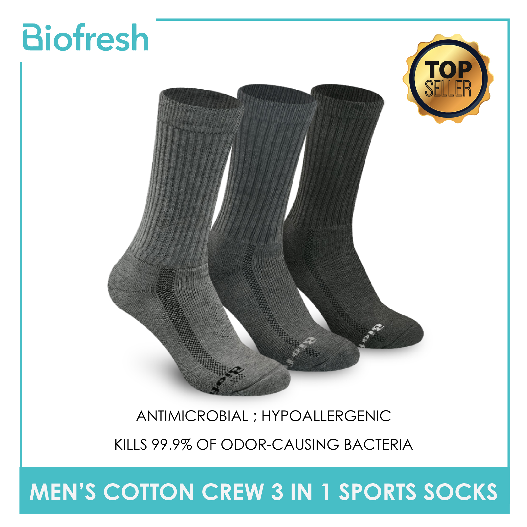 Biofresh RMSKG20 Men's Antimicrobial Thick Combat Sports Socks 3 pairs ...