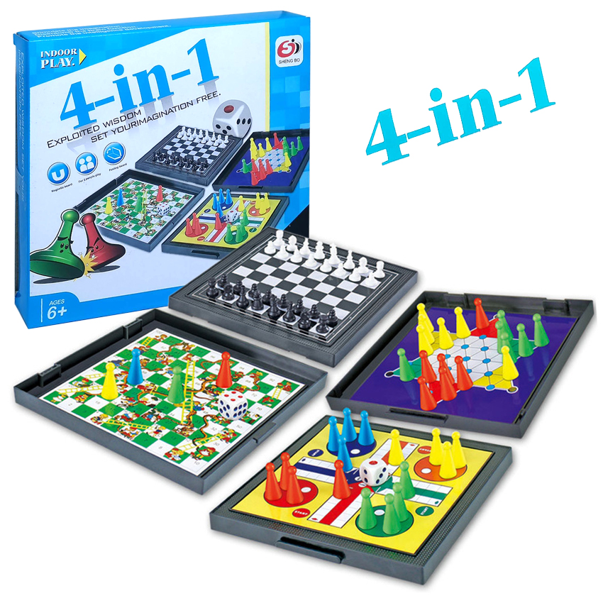 4 in 1 Magnetic Folding Snake & Ladders, Ludo, Chess, Chinese Checkers ...