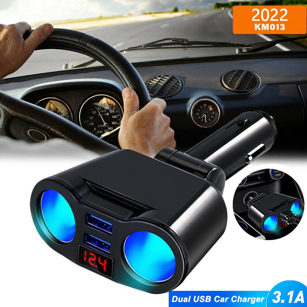 LED Car Charger 12V/24V 3.1A Digital Display Dual USB Charger 2-Way Car ...