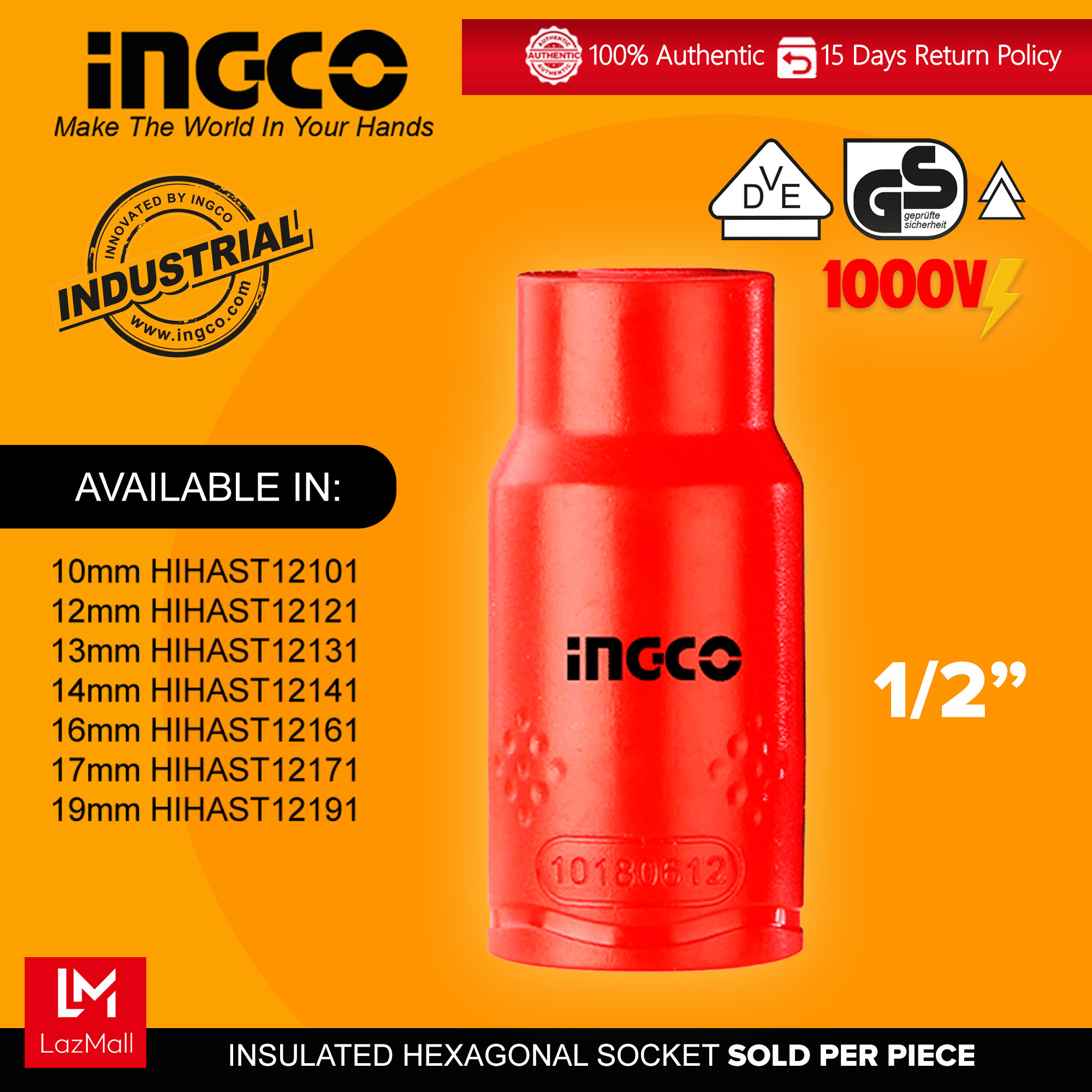 Ingco 1/2" Industrial Insulated Hexagonal Socket 10mm | 12mm | 13mm ...