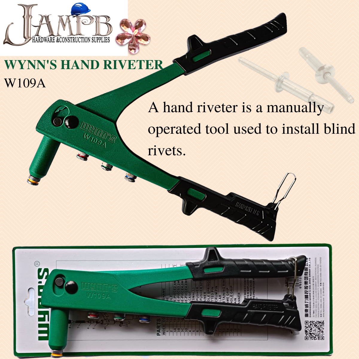 WYNN'S Hand Riveter W109A 1PC Heavy Duty tool used to install blind ...