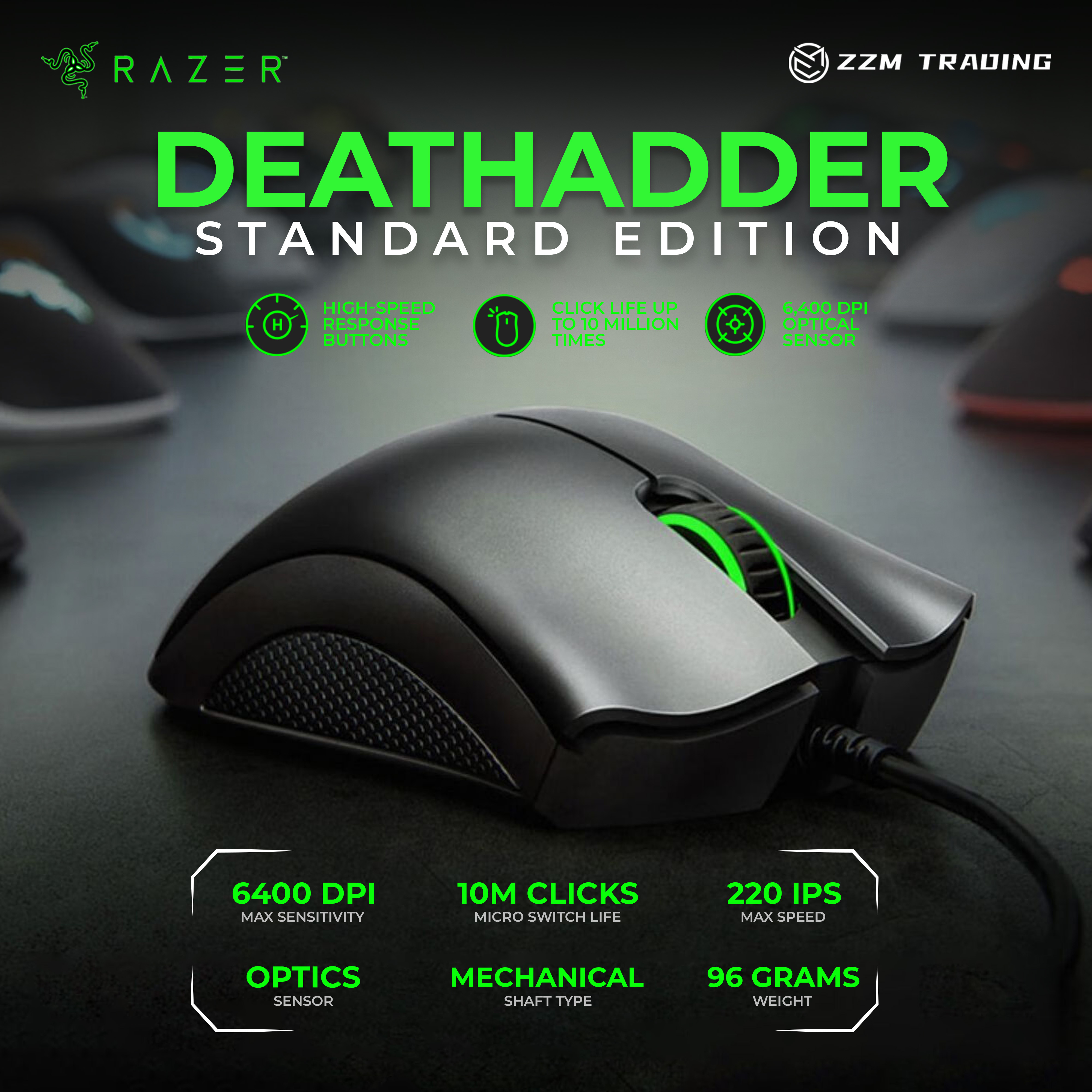 Razer Deathadder Standard Edition Gaming Mouse 6400 DPI Optics Sensor ...