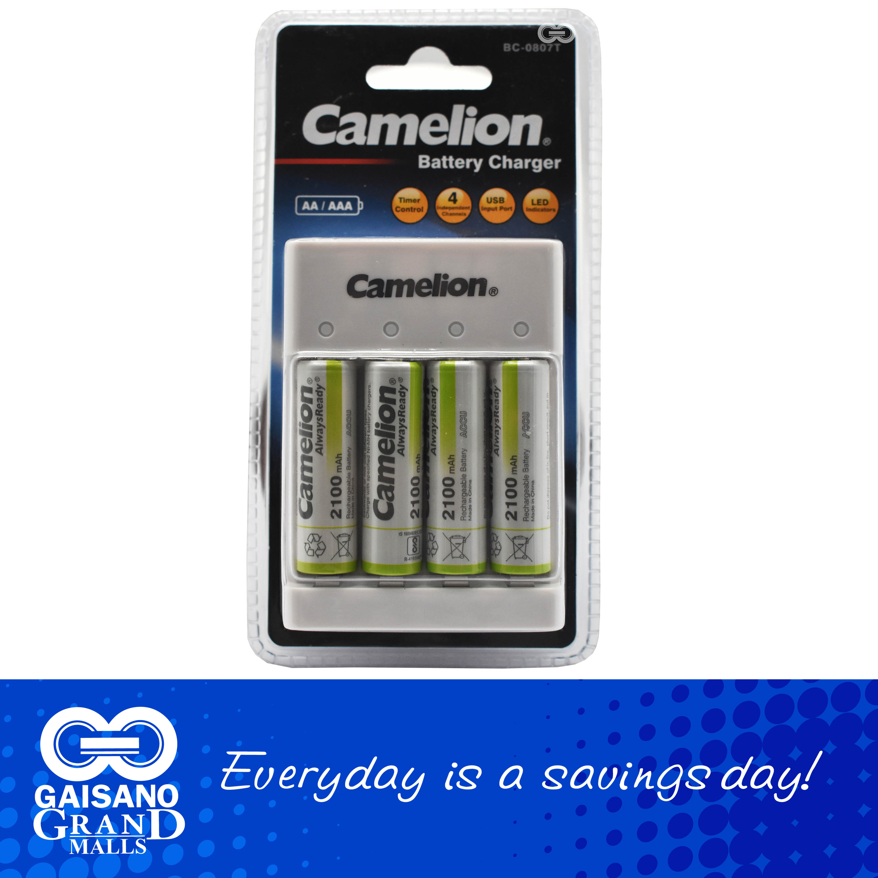 CAMELION Battery Charger, 2100mAh Rechargeable Battery & USB Charger ...
