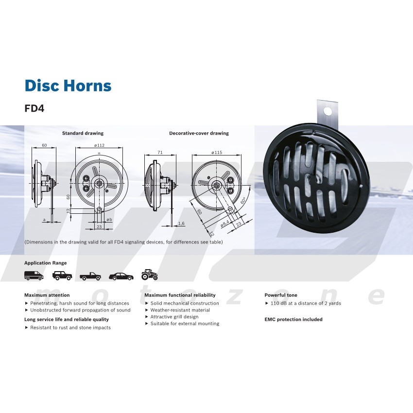 gogotalesmall Bosch FD4 Disc Duty Horn 24V Horn Set w/o Decorative Ring ...