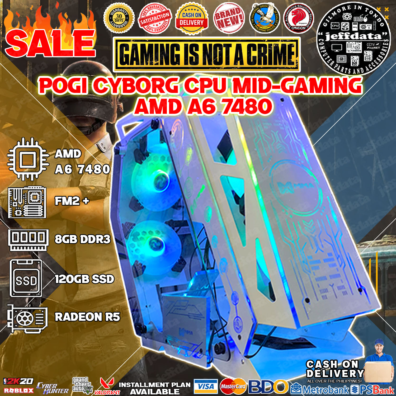 Cpu Desktop AMD A6 7480 8gb ram 120gb SSD R5 Graphics Cyborg Case with ...