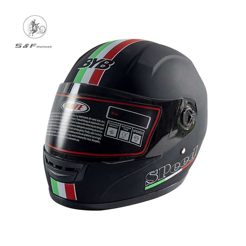 BYB icc motorcycle helmet black print full helmet medium racing classic ...