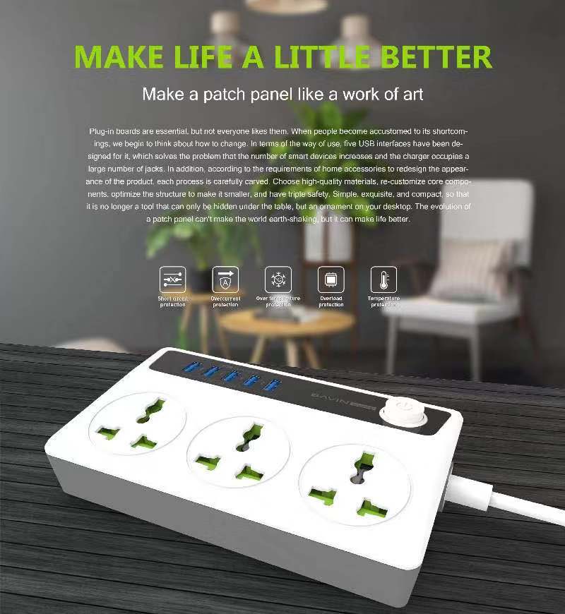 BAVIN 3.4A Universal AC USB Charger HUB Fast Charger PC512 w/ 3 Power ...