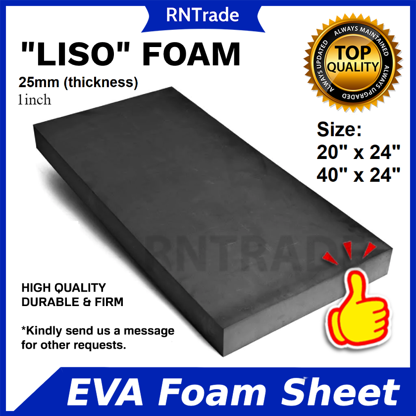 25mm (1inch) EVA Rubber Sheet Liso Foam Black [approx 40in (1m) or 20in ...