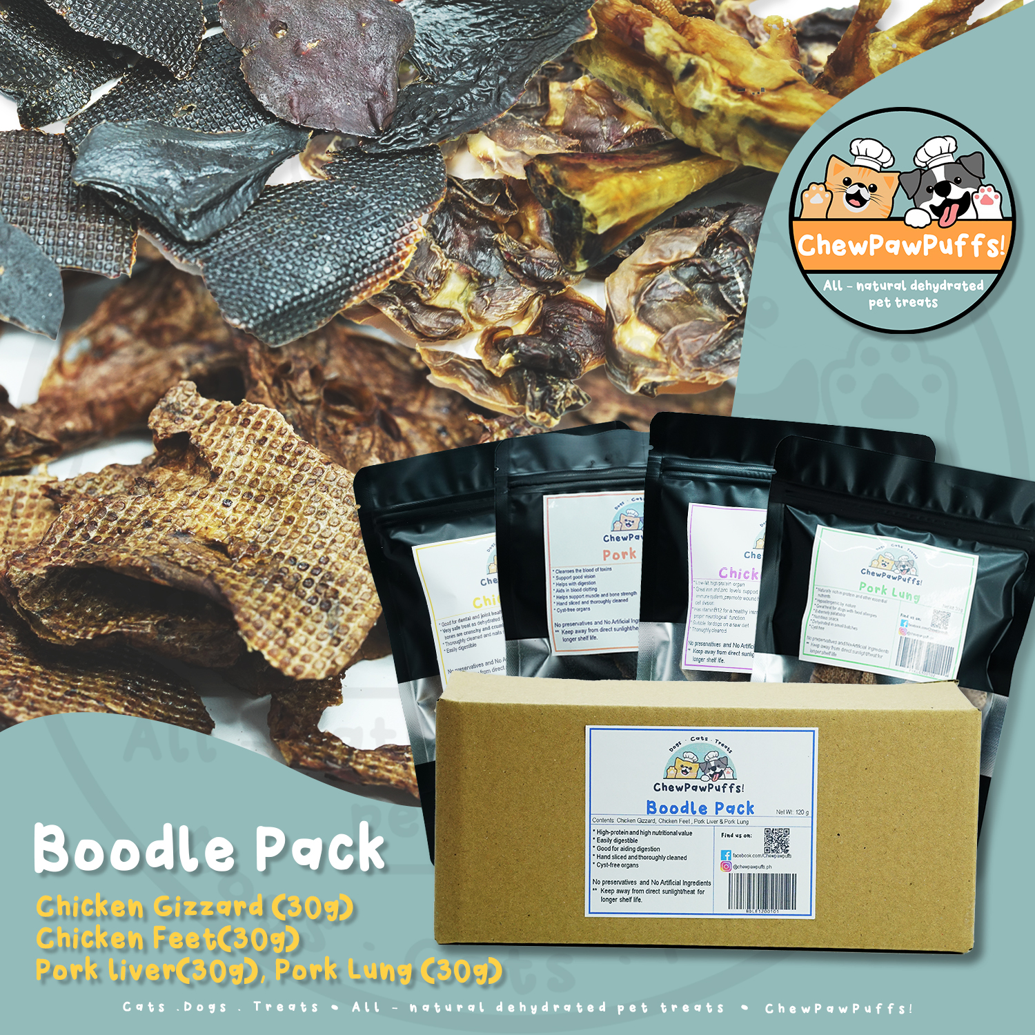 Boodle Pack 120 grams Dehydrated Pork Lung/ Pork Liver/ Chicken feet ...