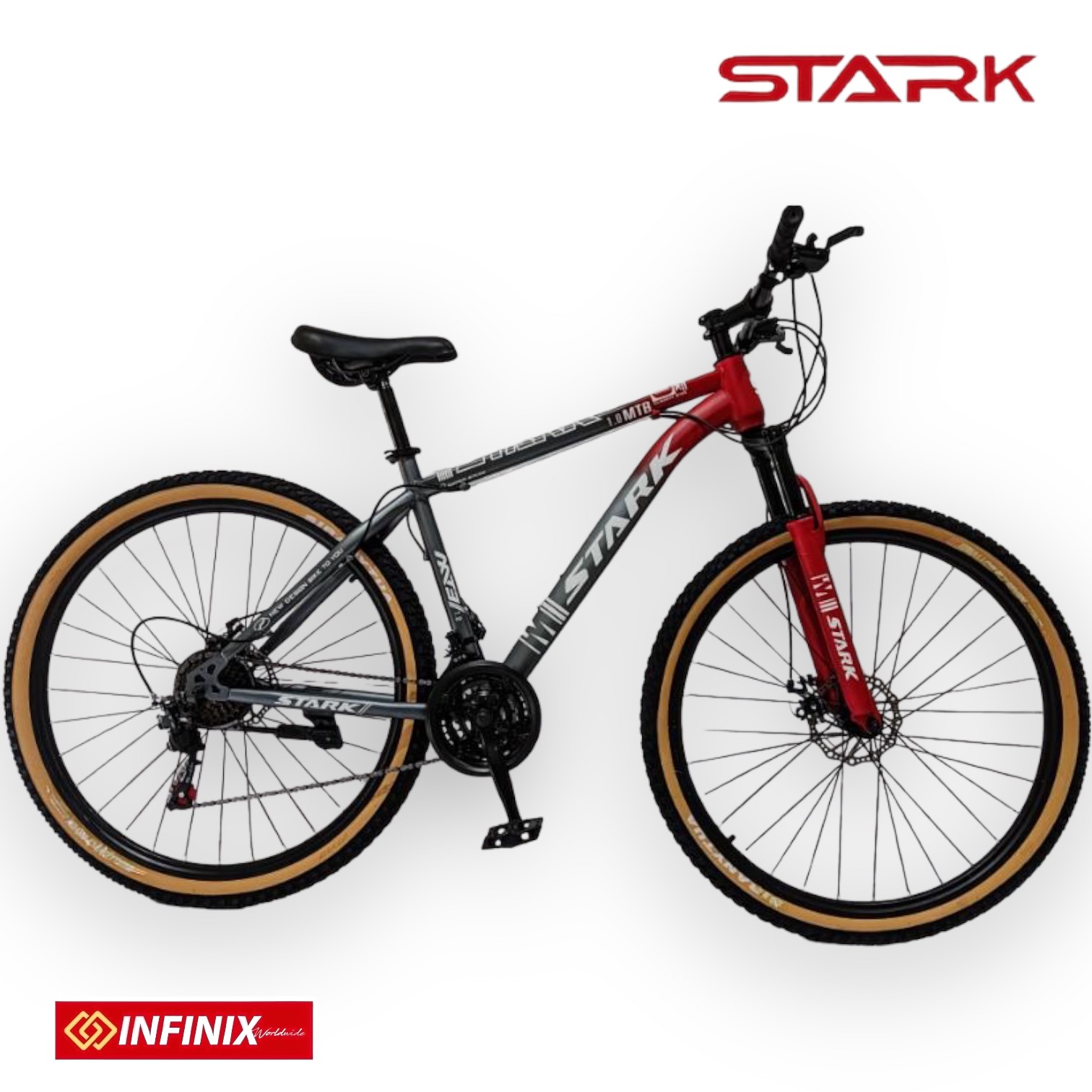 Stark Mountaineer MTB 29 / Mountain Bike with Lock out Fork Gray/Red ...