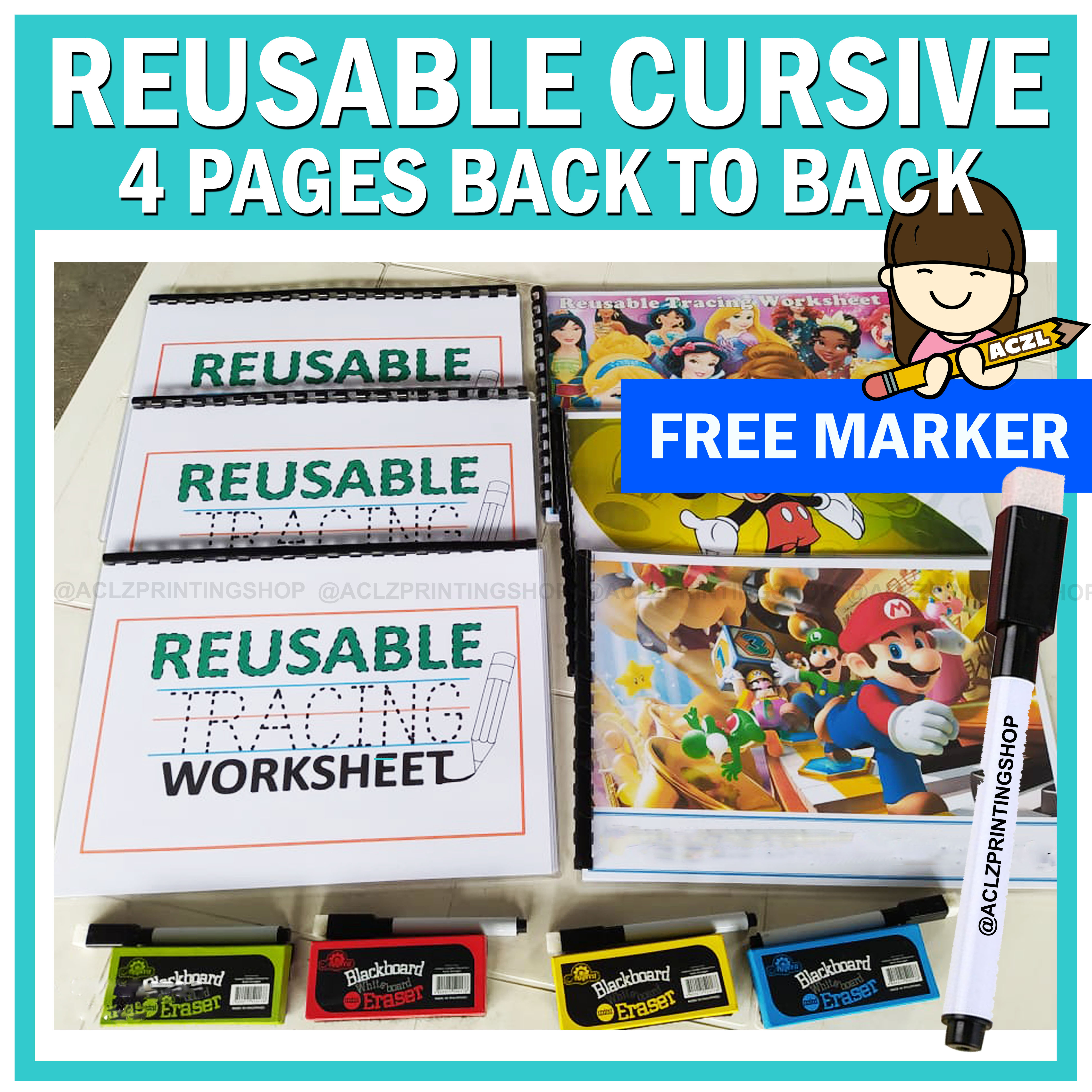 REUSABLE CURSIVE WRITING LAMINATED ( 4 PAGES BACK TO BACK ...