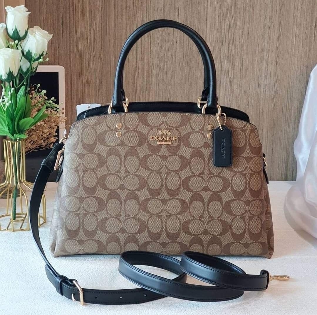 Original Coach 91495 Lillie Carryall In Signature Canvas - Khaki Black ...