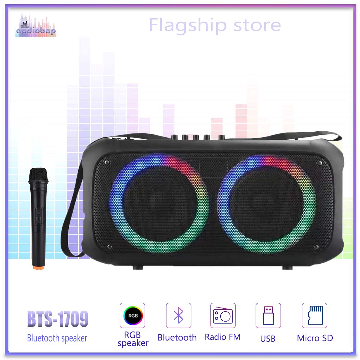 Audiobop Rechargeable Dual 6.5" Portable karaoke FM Bluetooth Speaker ...