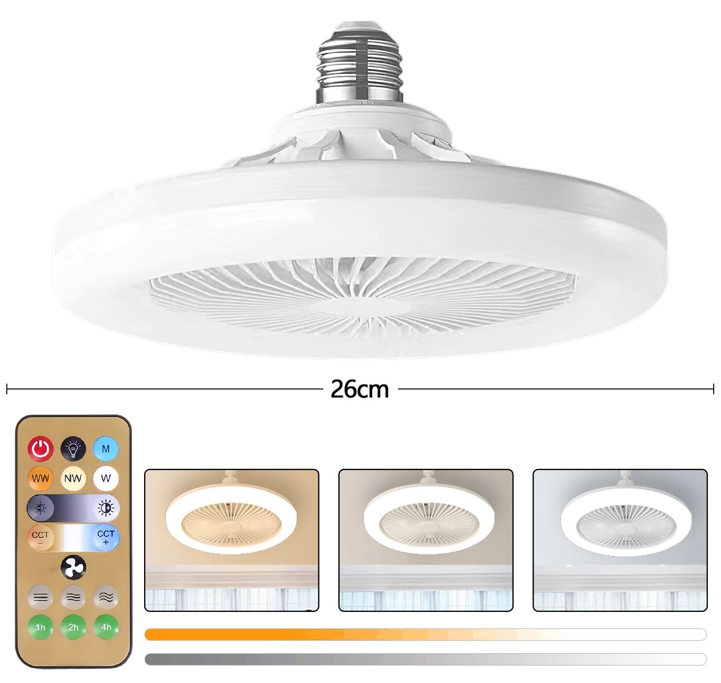 52CM-60W Socket Fan Light Ceiling Fans with Lights and Remote, Dimmable ...