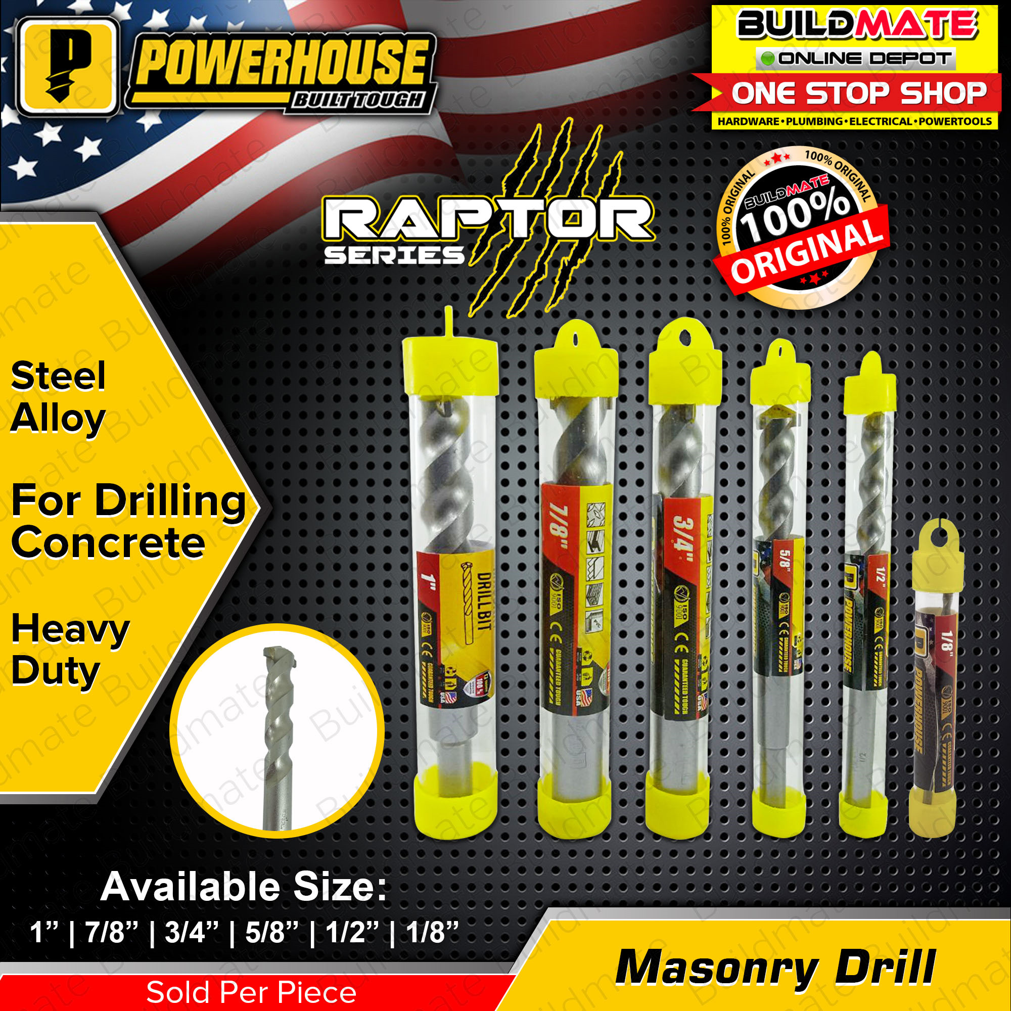 POWERHOUSE Masonry Drill Bit 1/8" Inch To 1" Inch Alloy Triangle Drill ...