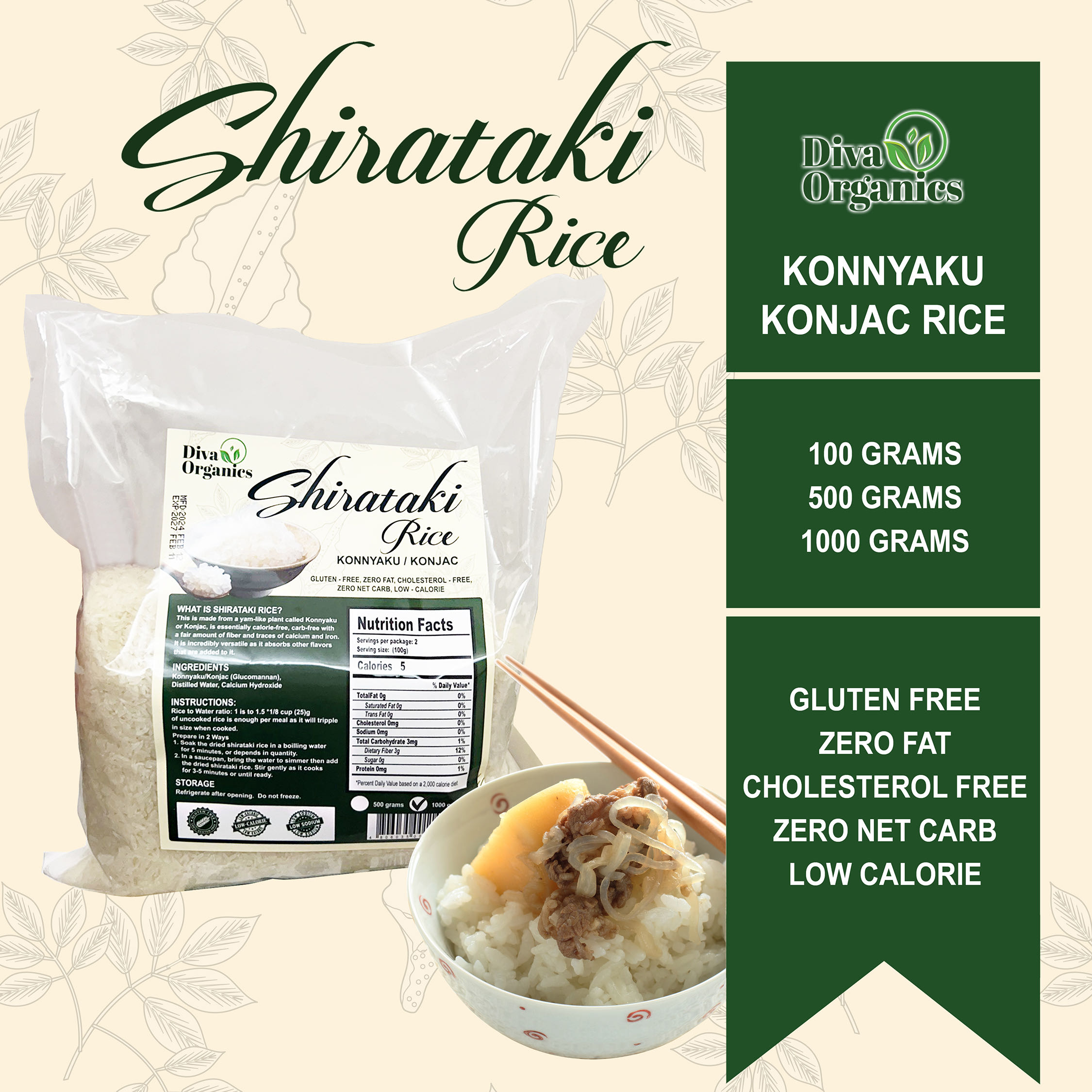 Dried Shirataki Rice and Noodles Konjac Keto / Low Carb Diet Healthy ...