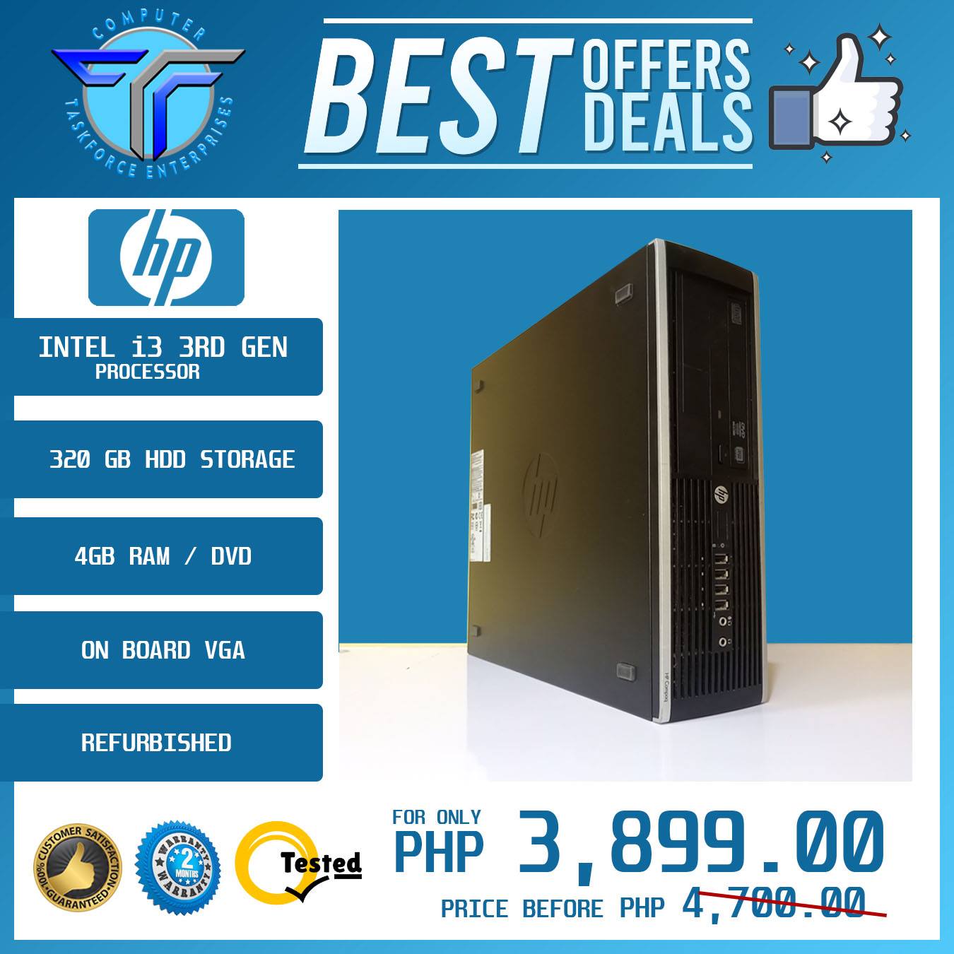 HP Intel Core i3 3rd Gen Desktop CPU 4GB RAM, 320GB HDD, Build In Video ...