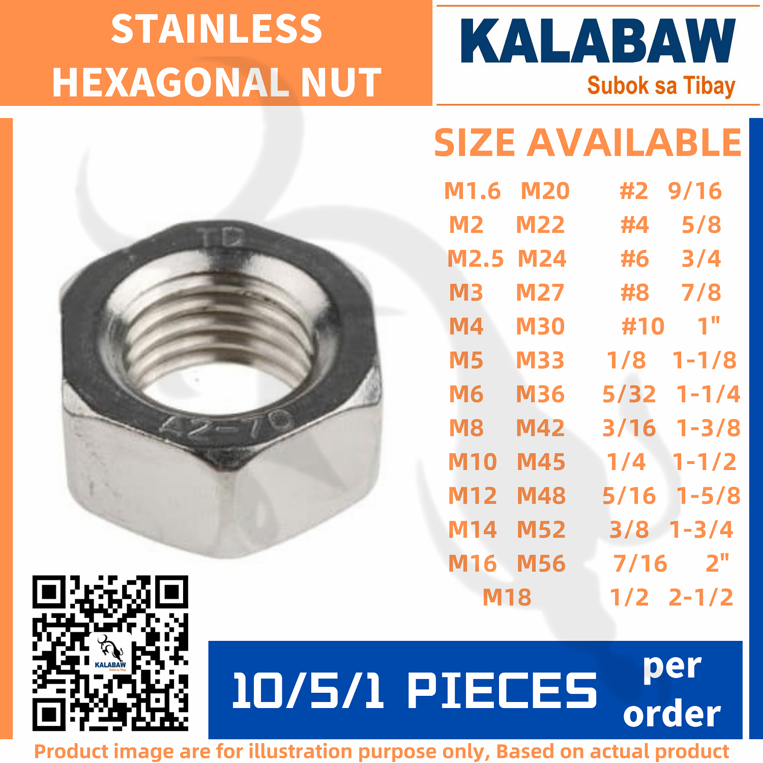 Stainless Steel 304 Hex Nut Hexagonal Nut M1.6 to M56 metric & 1/8 to 2 ...