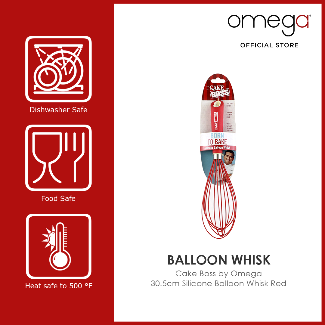 Cake Boss by Omega Silicone Balloon Whisk Red 30.5cm | Dishwasher Safe ...