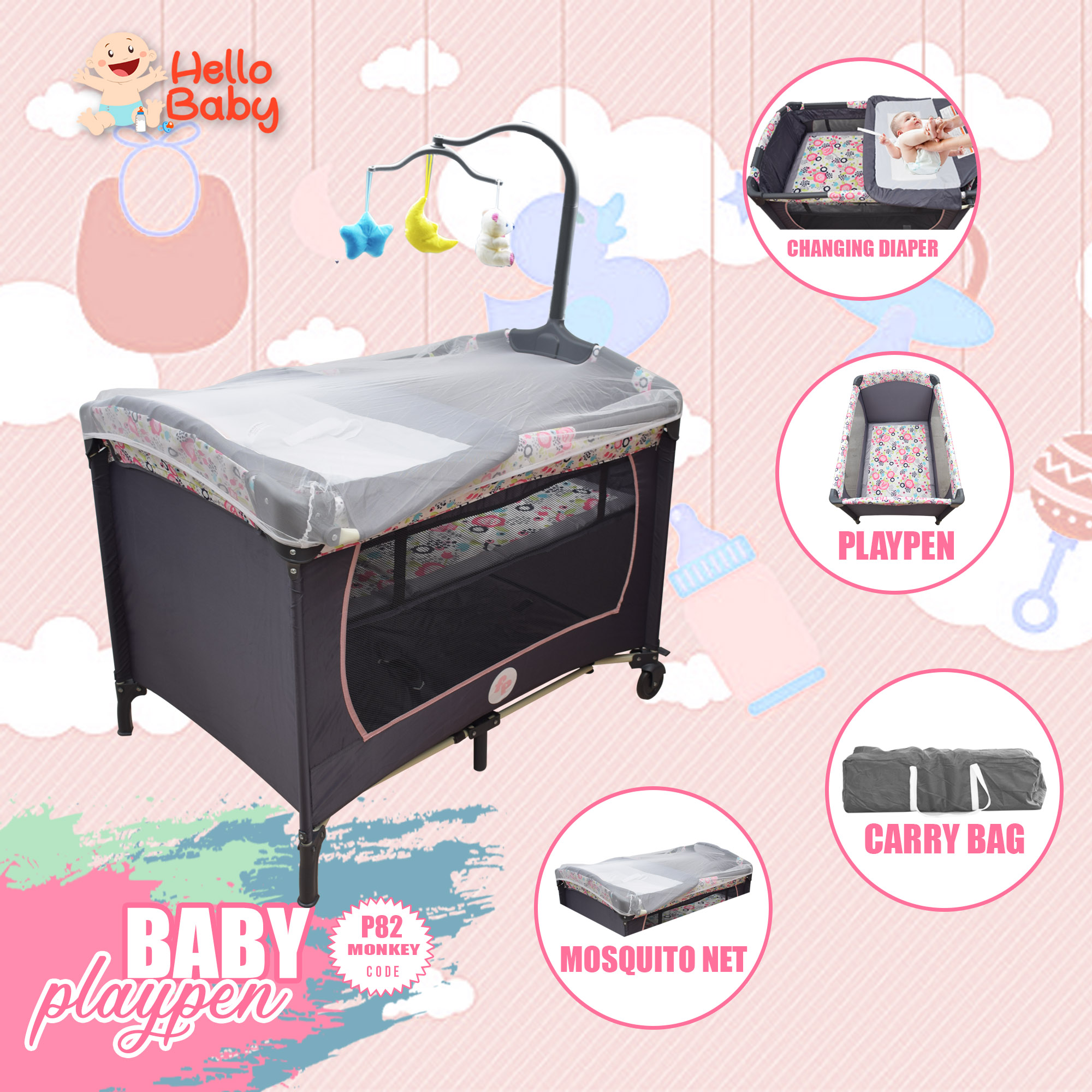 Hello Baby H29 Mamakids Baby Infant Crib Nursery Playpen with Diaper ...