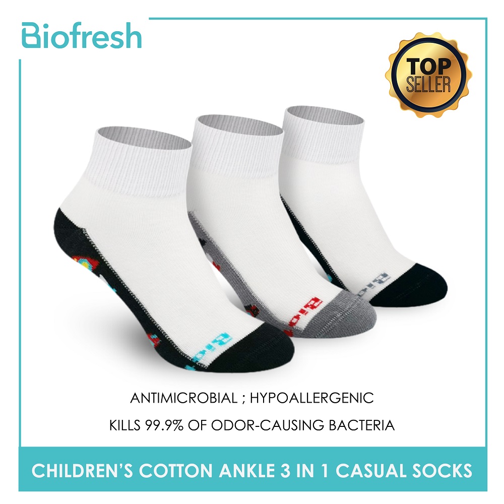 Biofresh RBCKG41 Children's Cotton Ankle Casual School Socks 3 pairs in ...