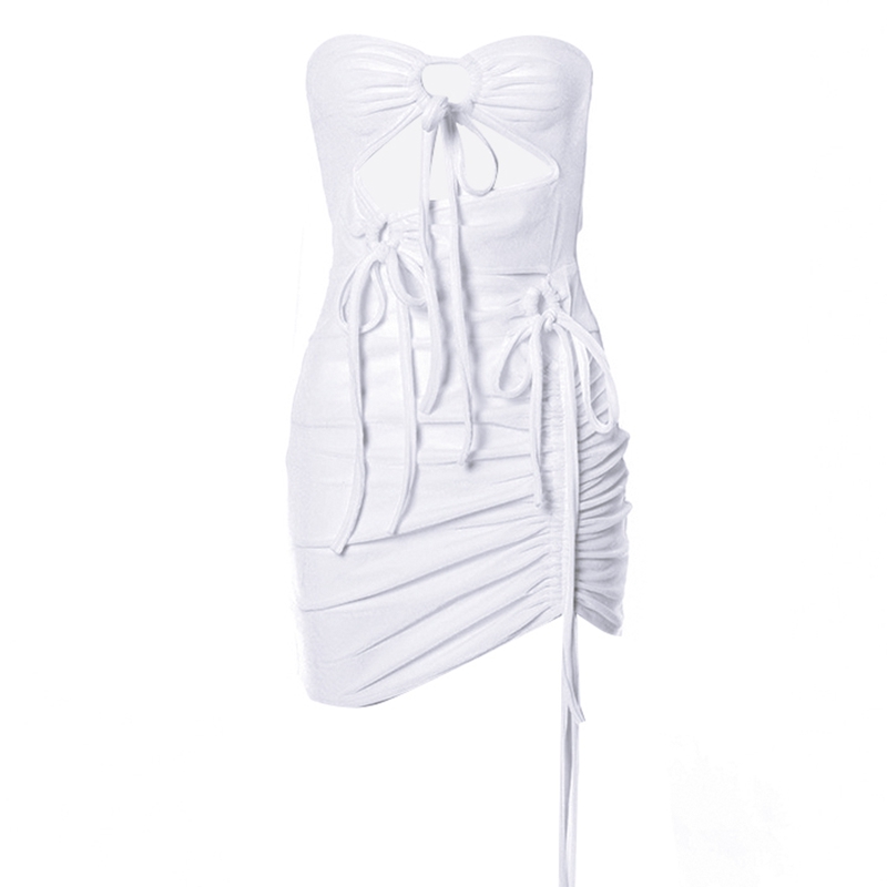 Tie Up Wrap Chest Cut Out Mini Dresses for Women White Midnight ...