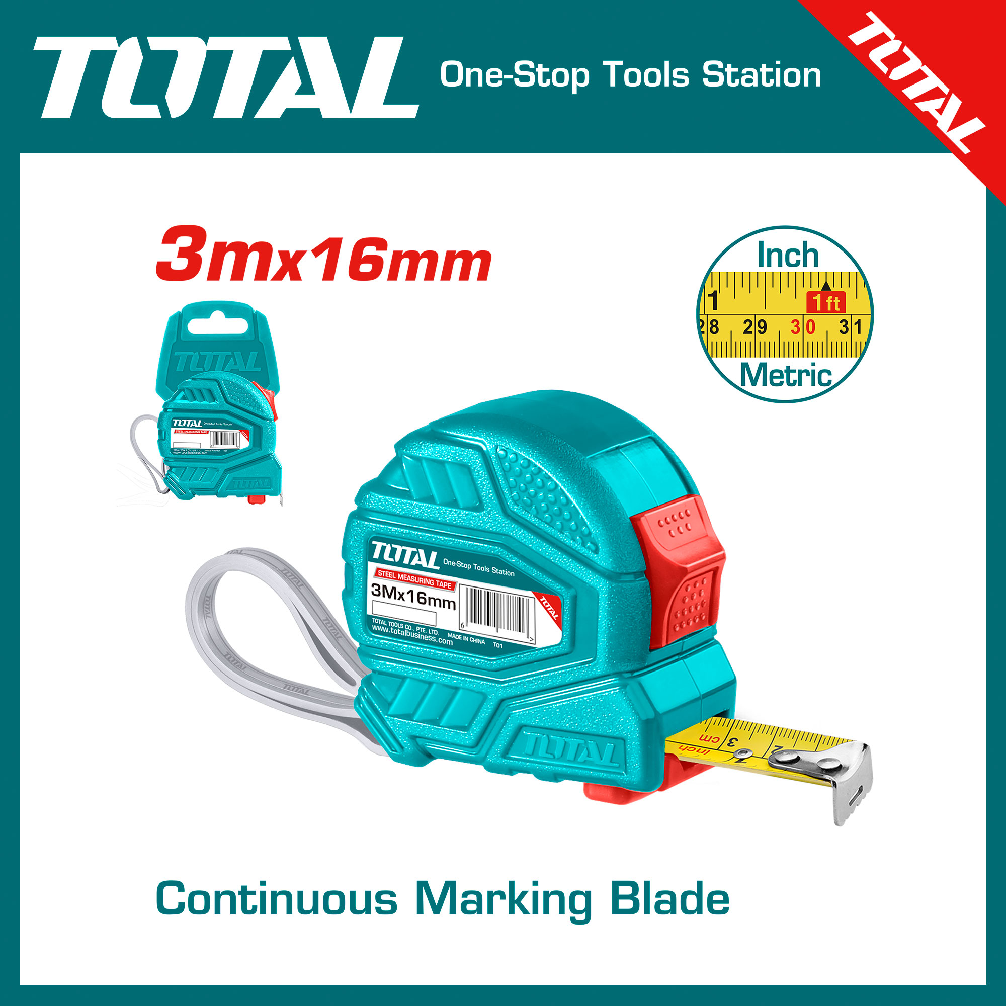 TOTAL Steel Measuring Tape 2 Meters x 13mm | 3 Meters x 16mm | 5 Meters ...