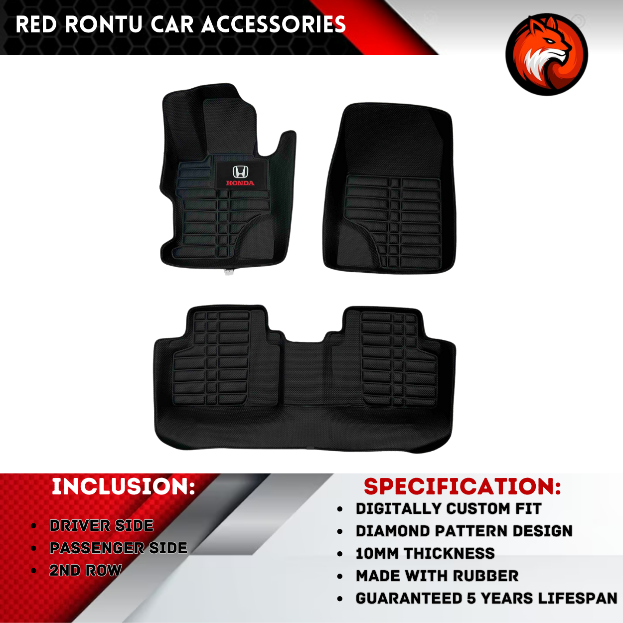 2006-2011 Honda Civic FD Premium Diamond Deep Dish Car Floor Rubber ...