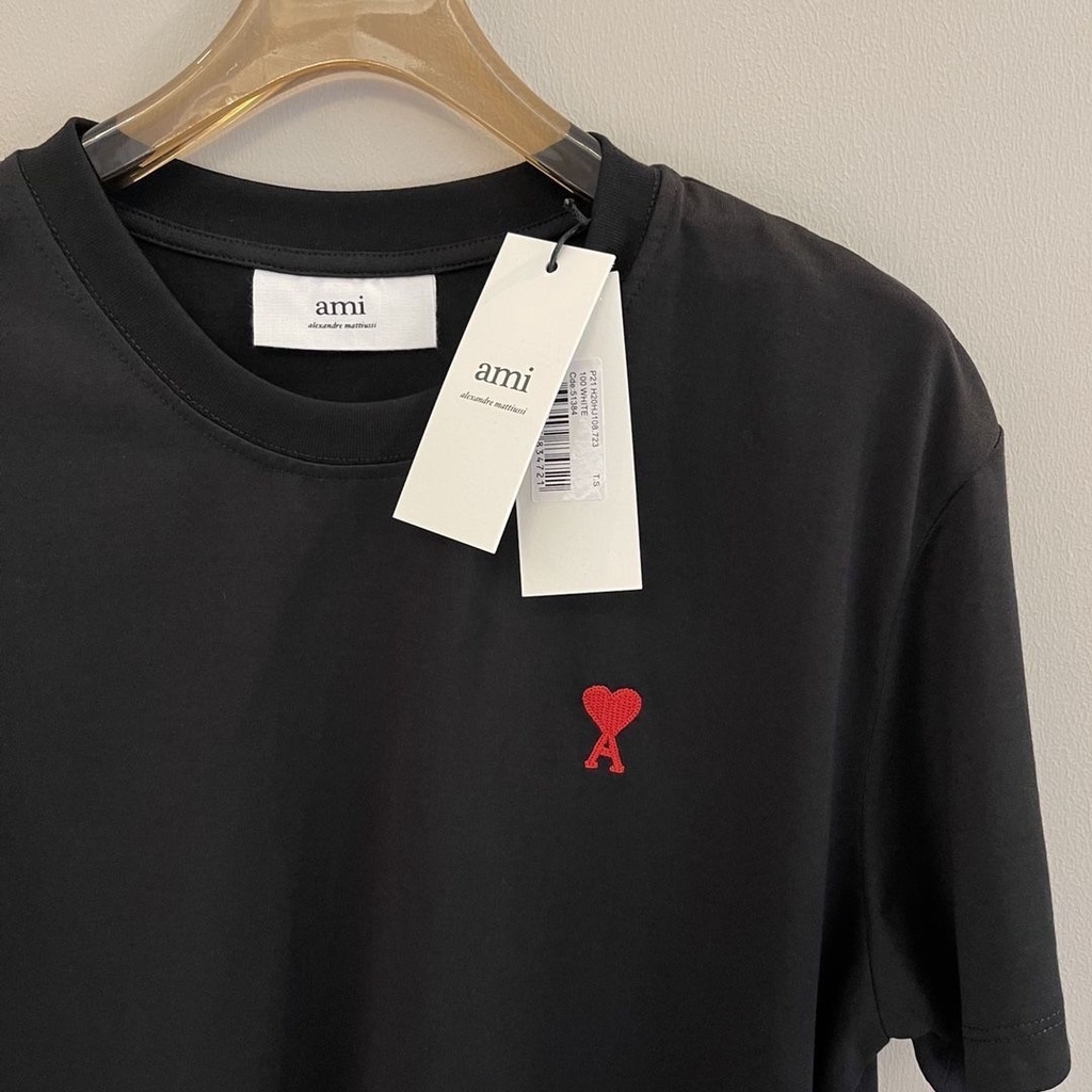 Correct Version Ami Embroidered Heart Red Pure Cotton Round Neck Short ...