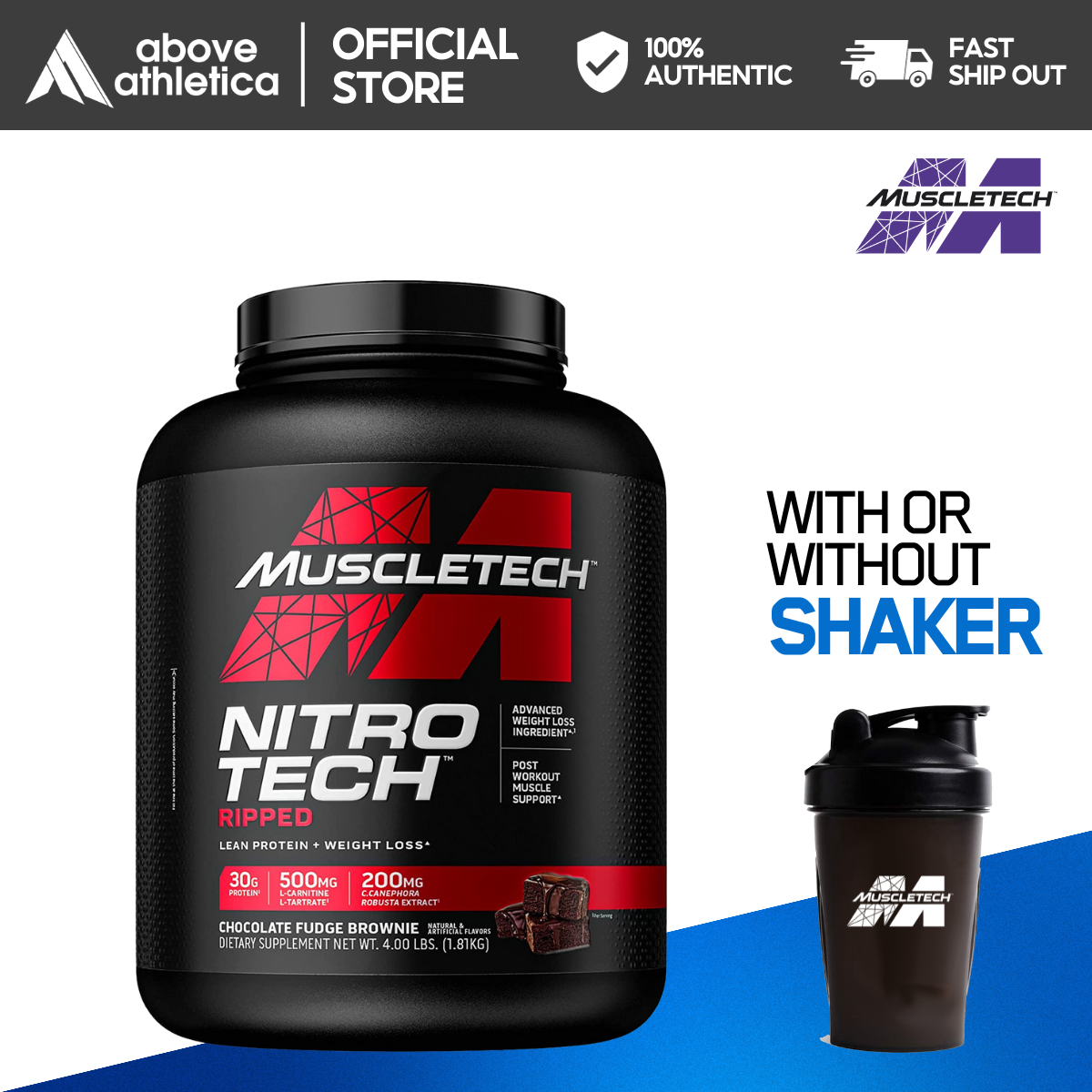 MuscleTech NitroTech Ripped Whey Protein Powder 4lbs Nitrotech Isolate ...