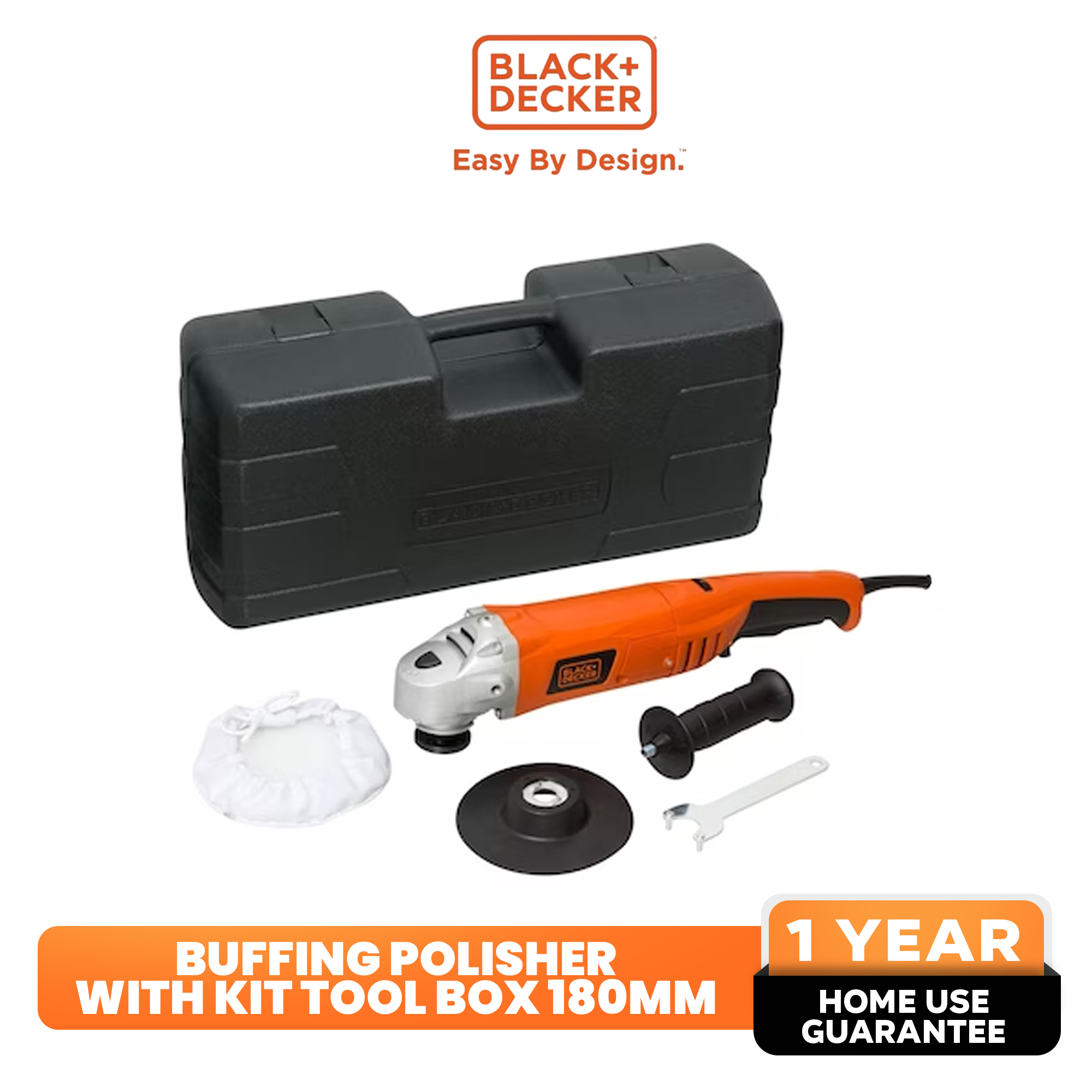 BLACK+DECKER™ Buffing Polisher with Kit Tool Box 180mm 1300W (WP1500K ...