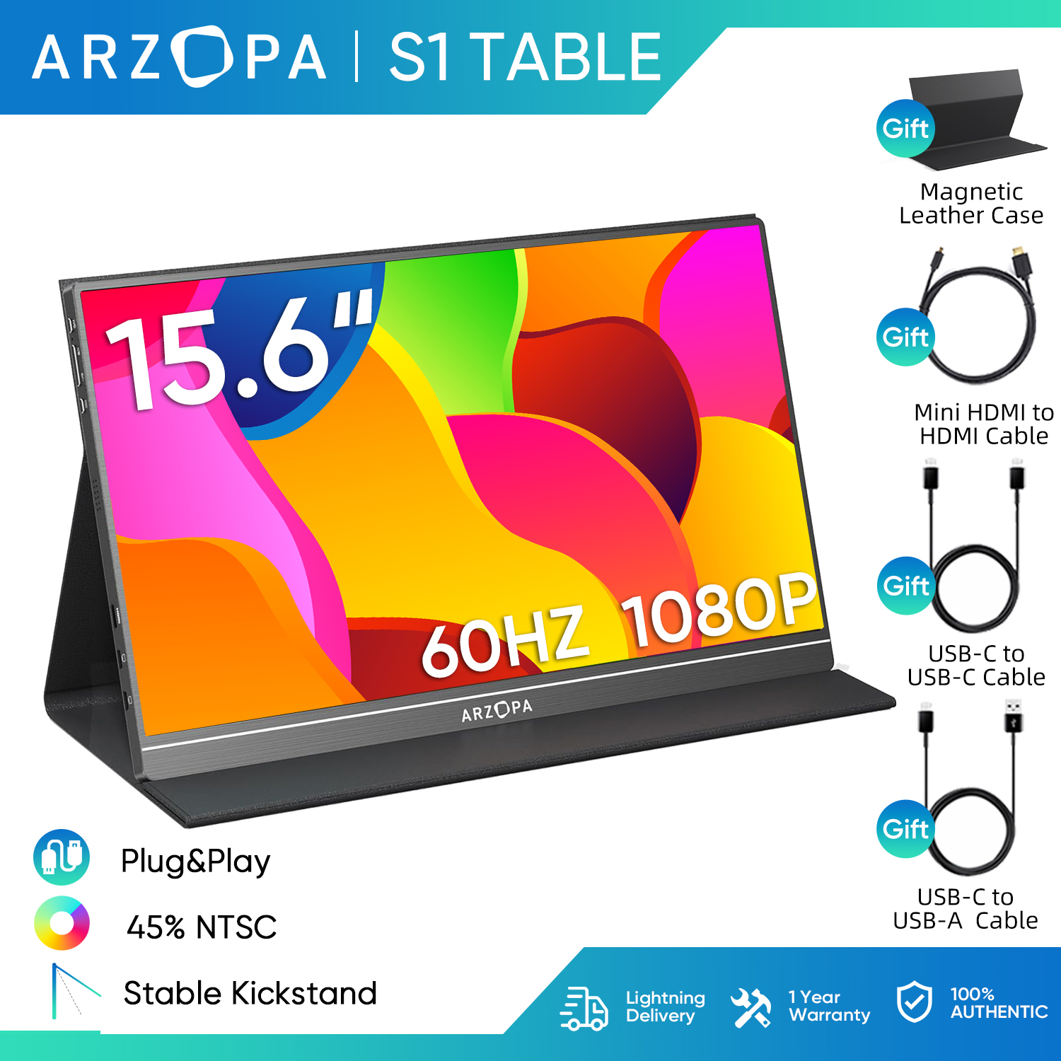 ARZOPA 15.6'' S1 Table Portable Monitor FHD 1080P Second Screen HDMI ...