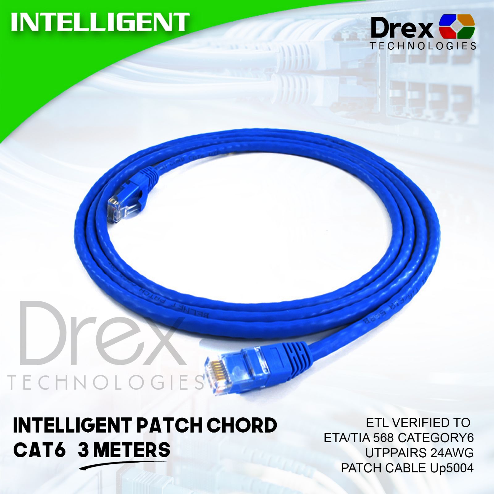 3M Intelligent Cat6 Patch Cable Blue UTP Pairs 24AWG Ethernet Cable ...