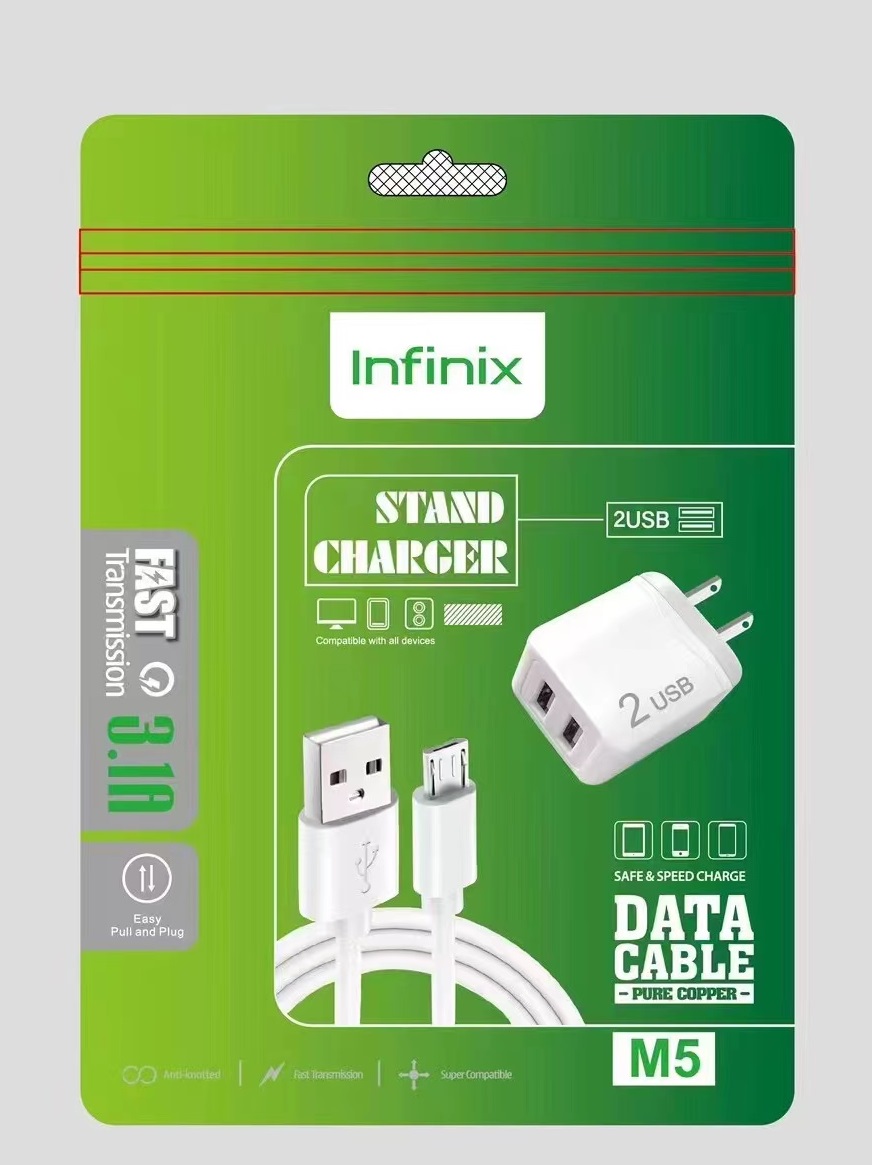 infinix Dual USB Port Fast Charging Wall Adapter with USB Cables for ...