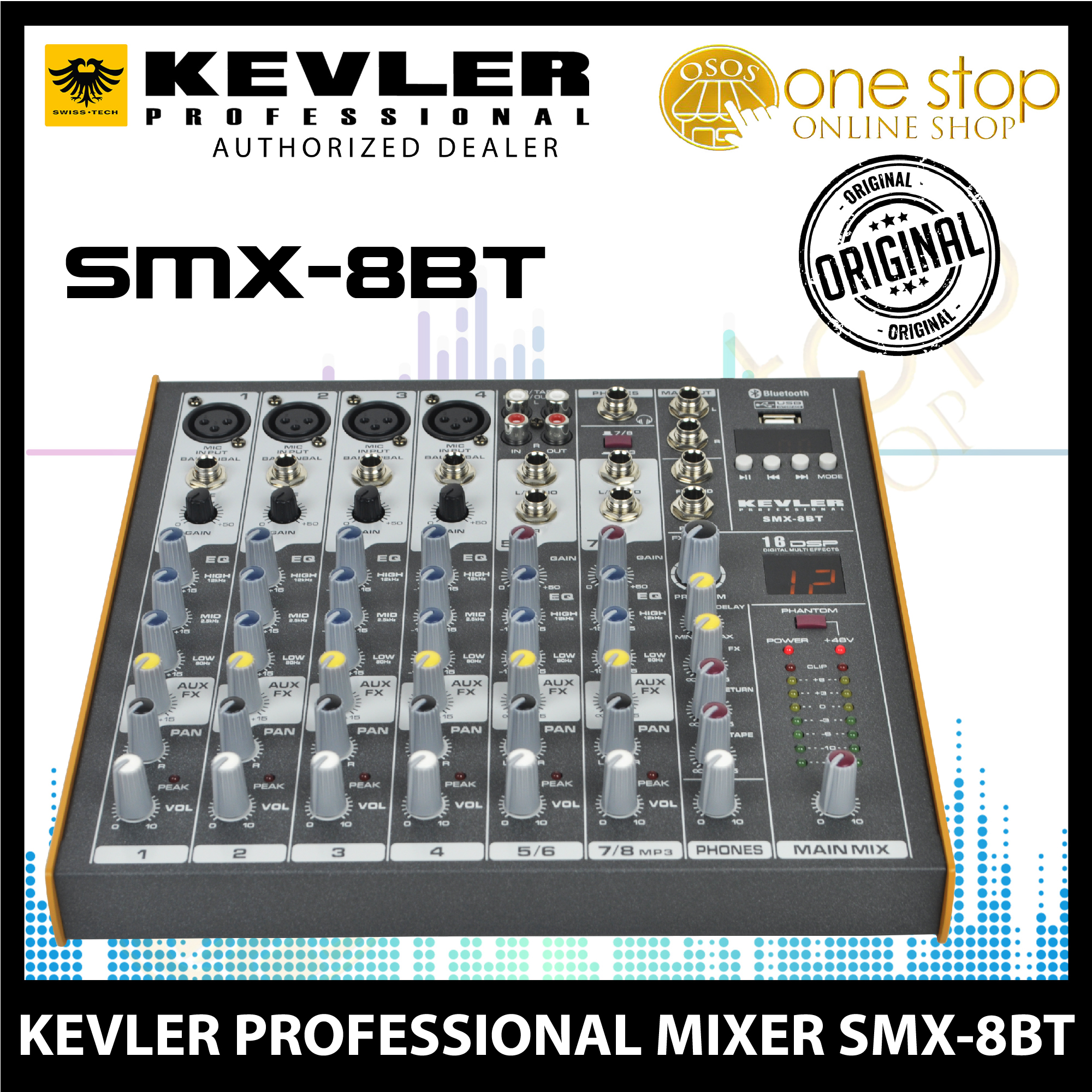 Kevler Professional Mixer SMX-8BT 8 CHANNEL 4 MIC / LINE 2 AUX MIXER ...