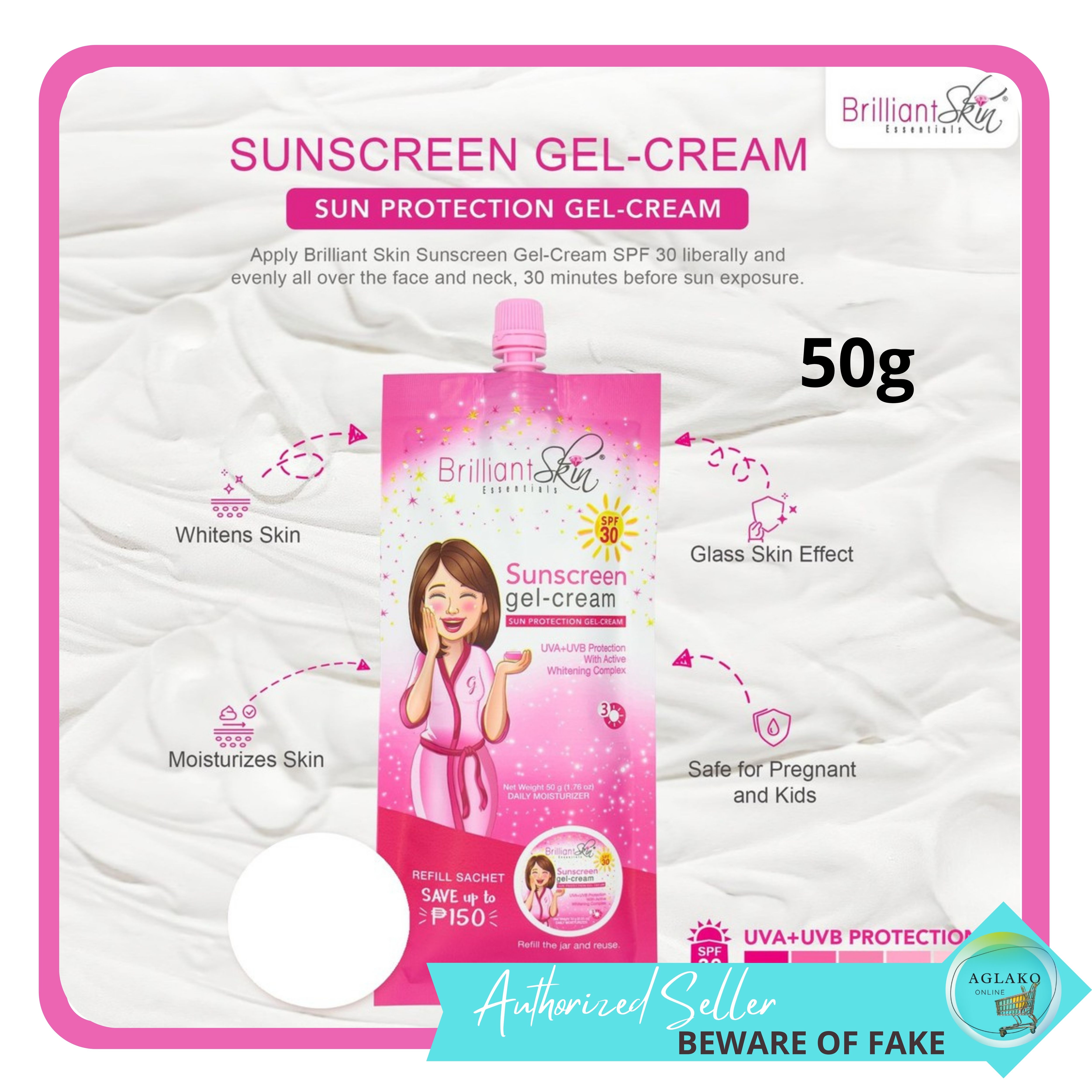 Brilliant Sunscreen Gel Cream Hydra Sunscreen 10g (+3g) /50g sachet ...