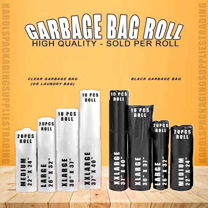 10pcs/ 20pcs Trashbag Roll BLACK/CLEAR w/out Tie Garbage Bag Trash Bag ...