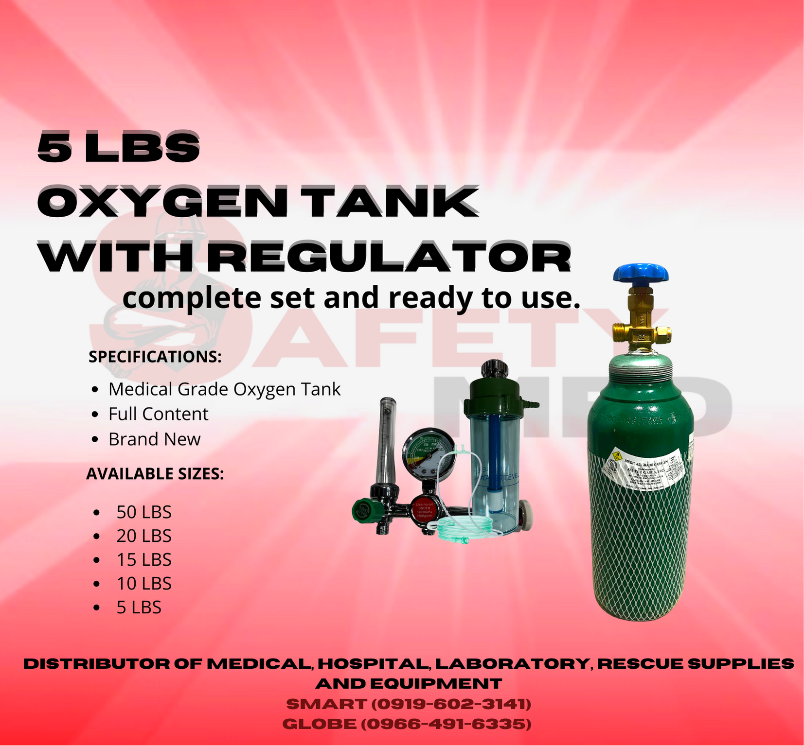 OXYGEN TANK 5LBS COMPLETE SET WITH REGULATOR, HUMIDIFIER AND NASAL ...