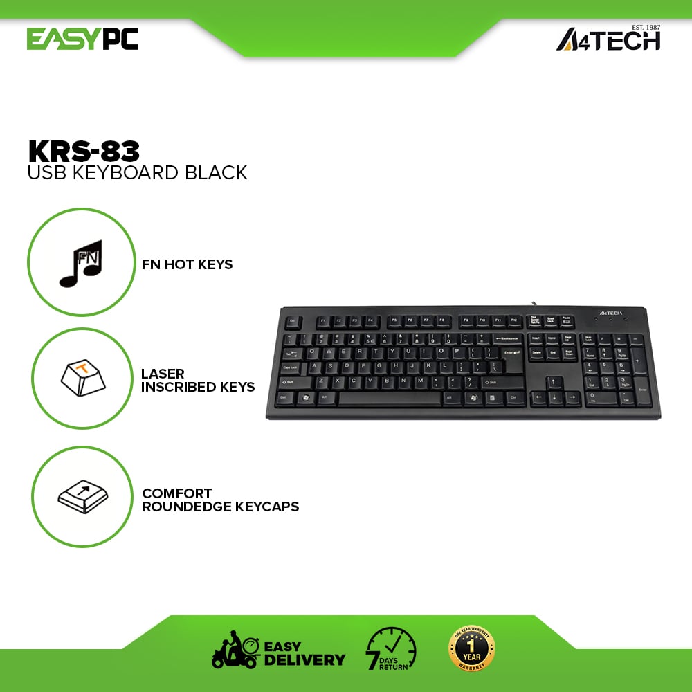 EasyPC | A4Tech KRS-83 Usb Keyboard Black Basic Keyboards for Pc ...