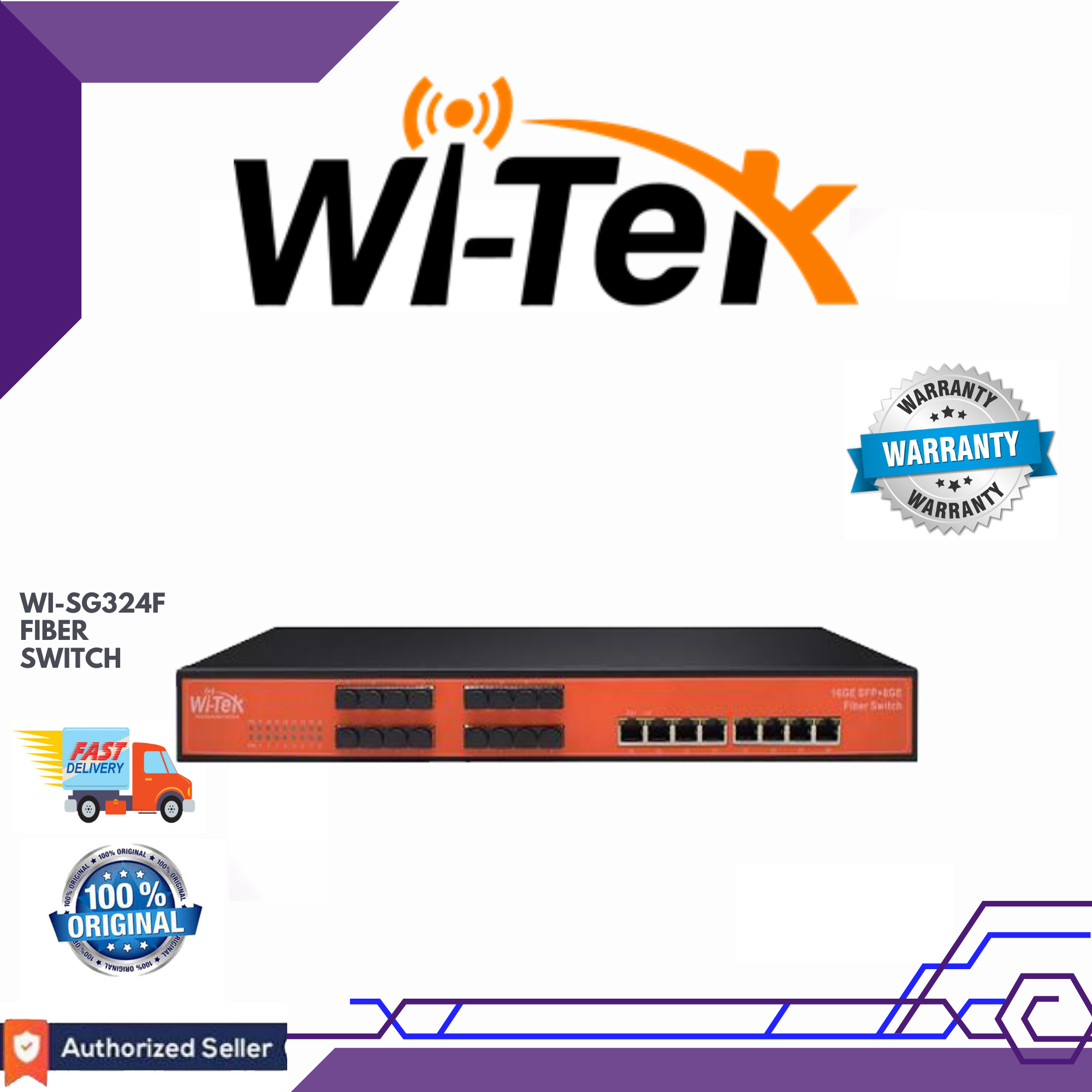 Wi-Tek WI-SG324F 16SFP+8GE Gigabit rack-mountable Fiber Switch, 24 Auto-Negotiation, Auto-MDI ...
