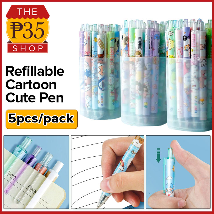 5pcs (Bundle Pack) Cute Cartoon Designs Refillable Pen, 0.5mm Smoot ...