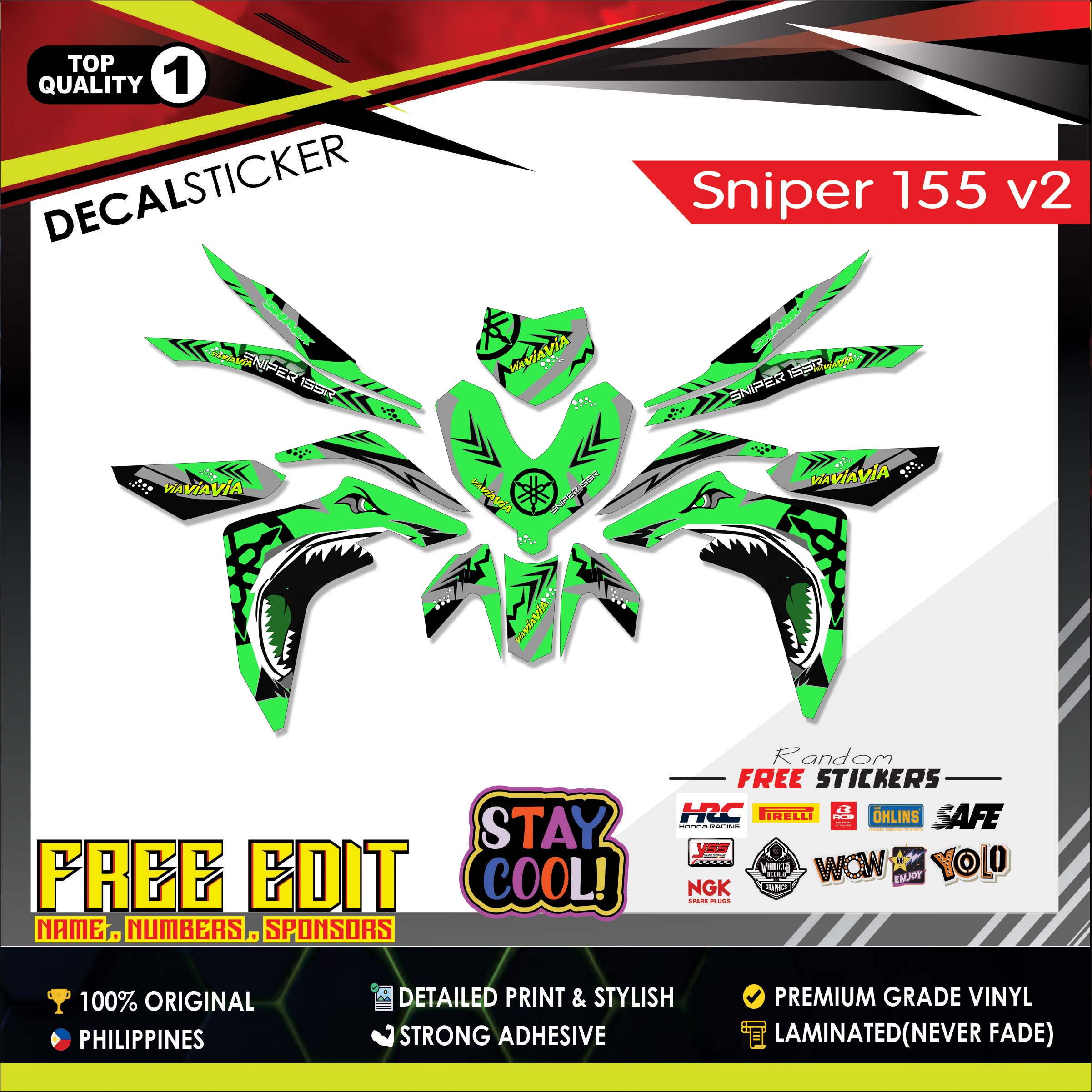 Yamaha Sniper 155 Decals - Never Fade Laminated Gloss Vinyl Sticker ...