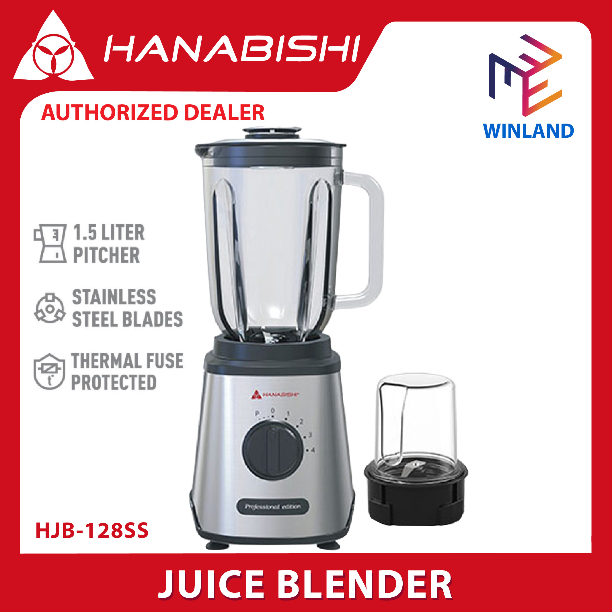 Hanabishi by Winland 2 in 1 Super Juice Blender 1.5Liters HJB-128SS HJB ...