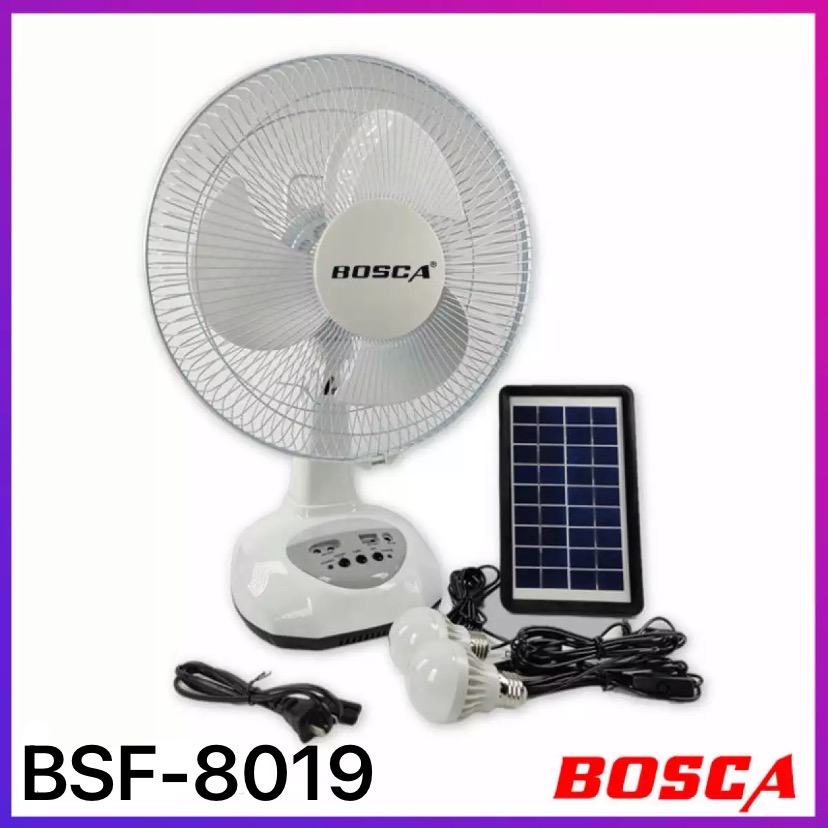 BOSCA 12" AC/DC Solar Recahrgeable Fan DESK Fan With LED Light BSF-8019 ...