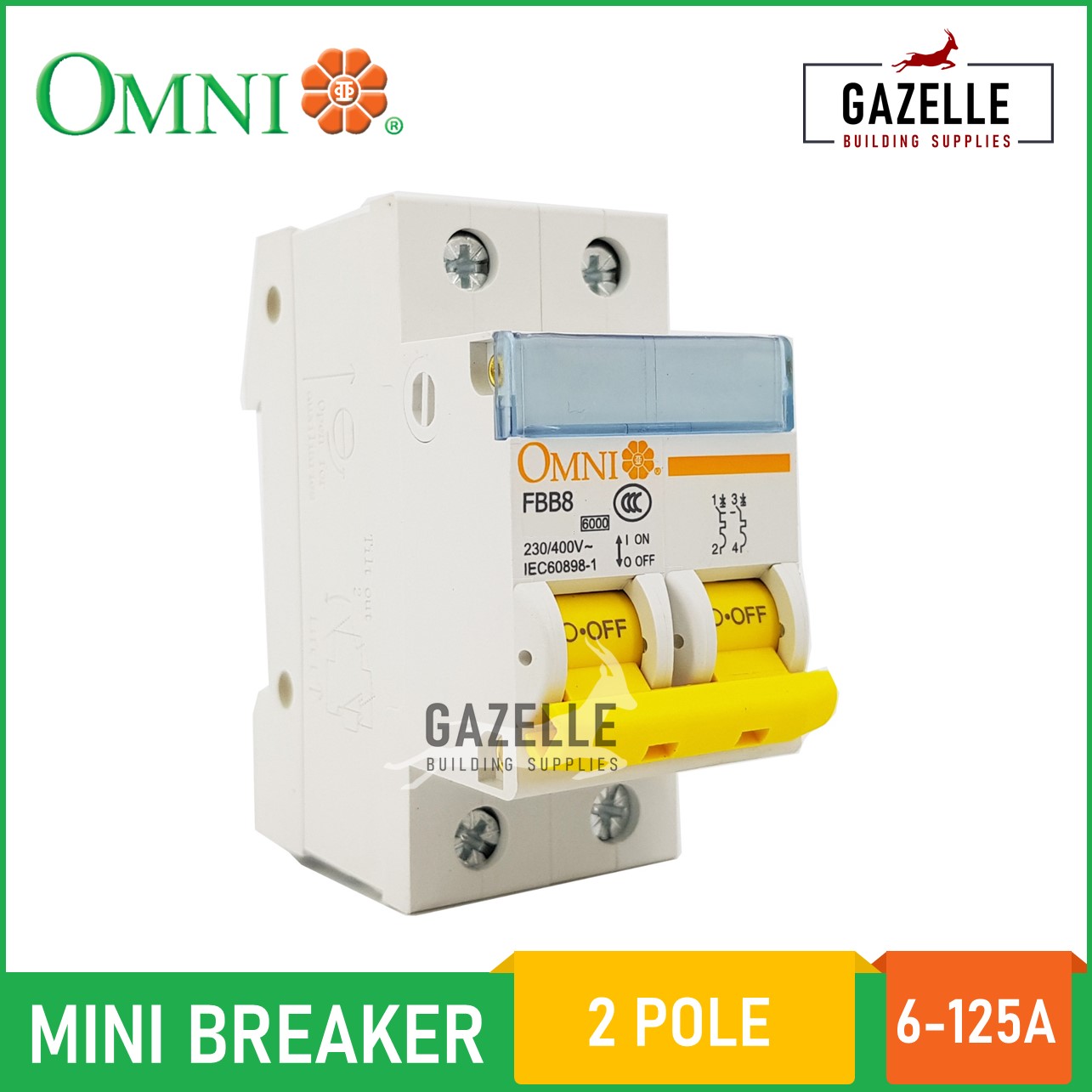 Omni Mini Breakers Circuit Breakers DIN Rail Type 2 Pole 230/400V AC ...