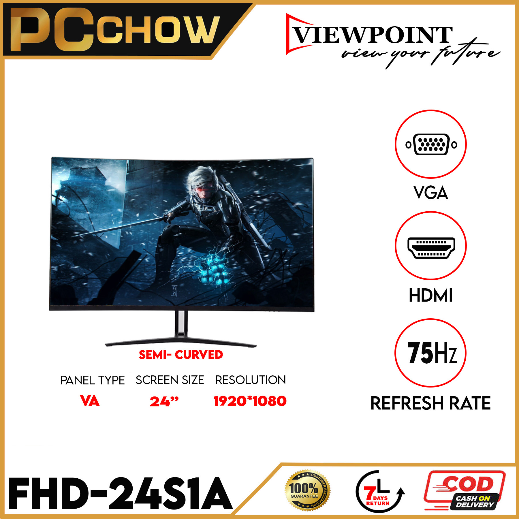Viewpoint FHD-24S1A 24" Semi- Curved Monitor 75Hz 1920x1080 resolution ...